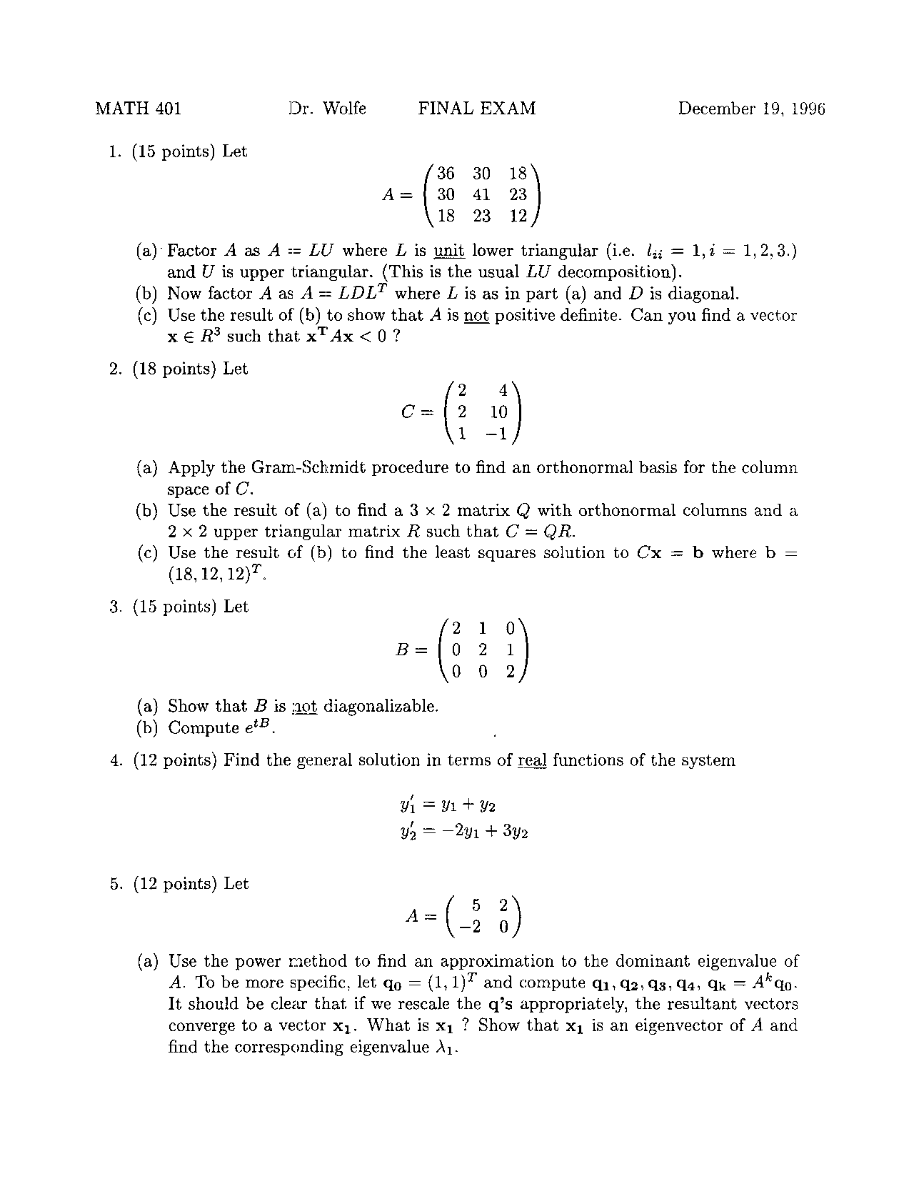 MATH 401 Final Exam Solutions December 19, 1996 - Prof. Jerome Dancis ...