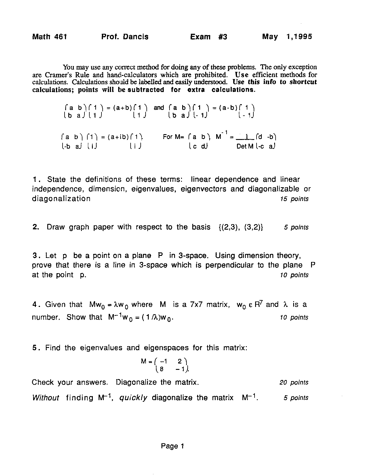 Exam 3 Questions Linear Algebra For Scientists And Engineers Math