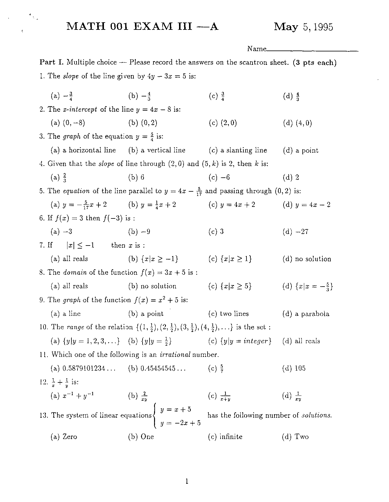 Exam 3A with Multiple Choice Questions - Development Through Life ...