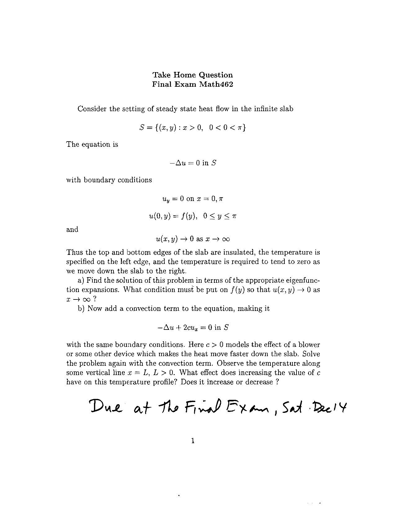 Take Home Final Exam Question Partial Differential Equations Math
