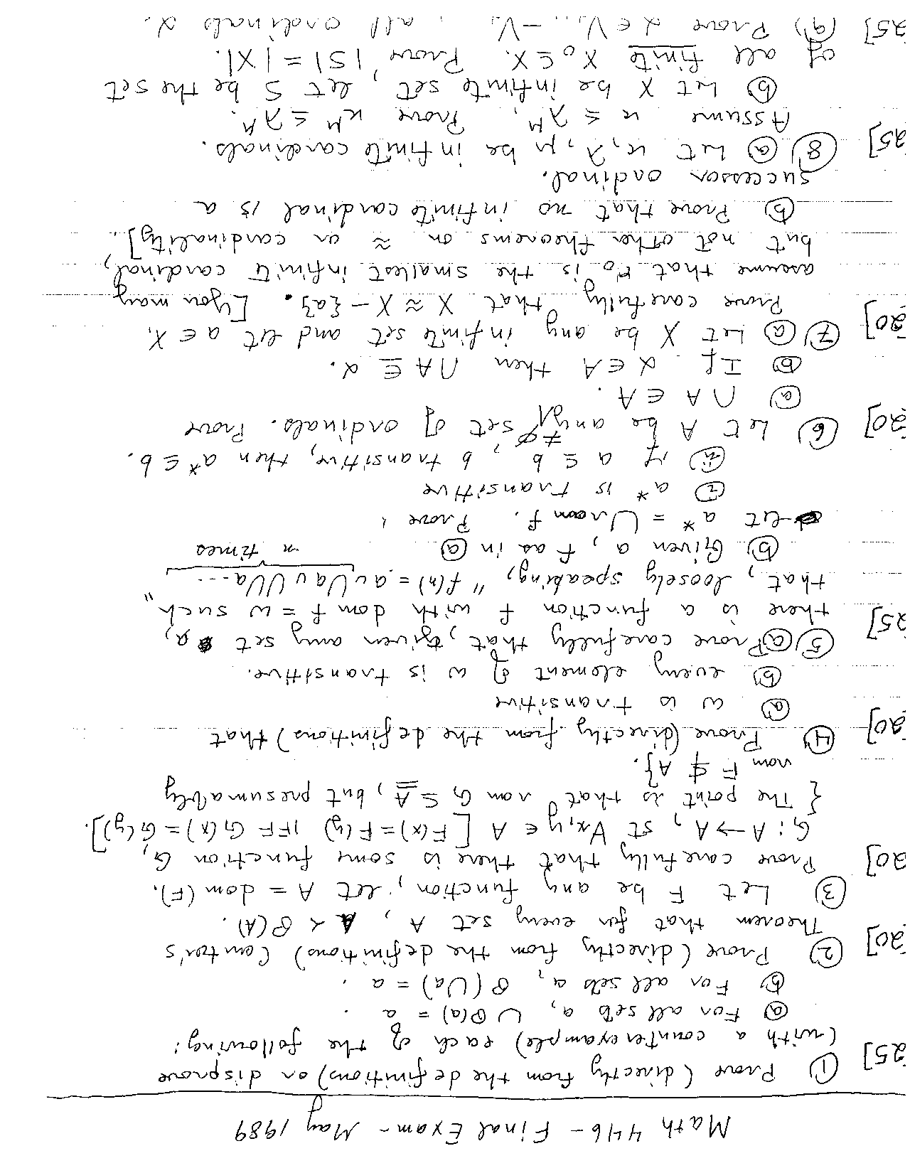 9 Problems for Final Exam - Axiomatic Set Theory | MATH 446 - Docsity