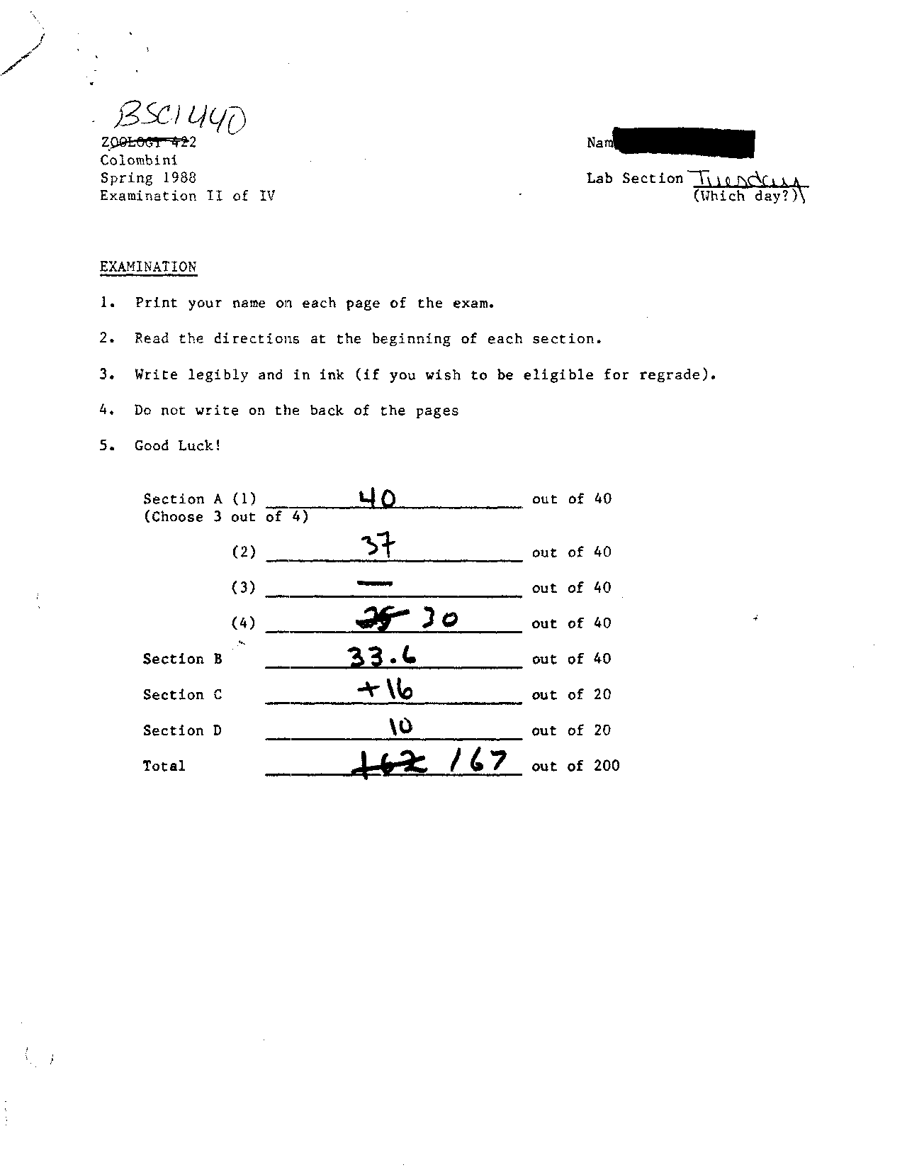 Spring 1988 Exam in Vertebrate Physiology: Answers and Questions - Prof ...
