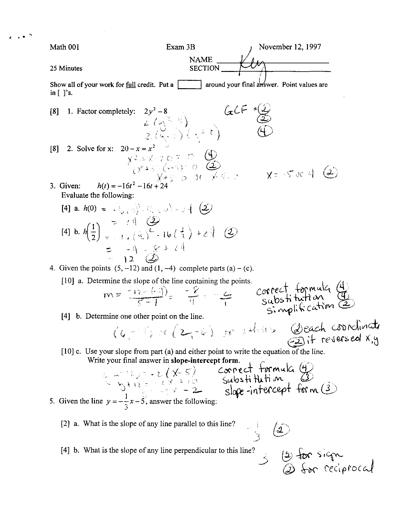 Past Exam 3B with Answer Key - Development Mathematics | MATH 003 ...