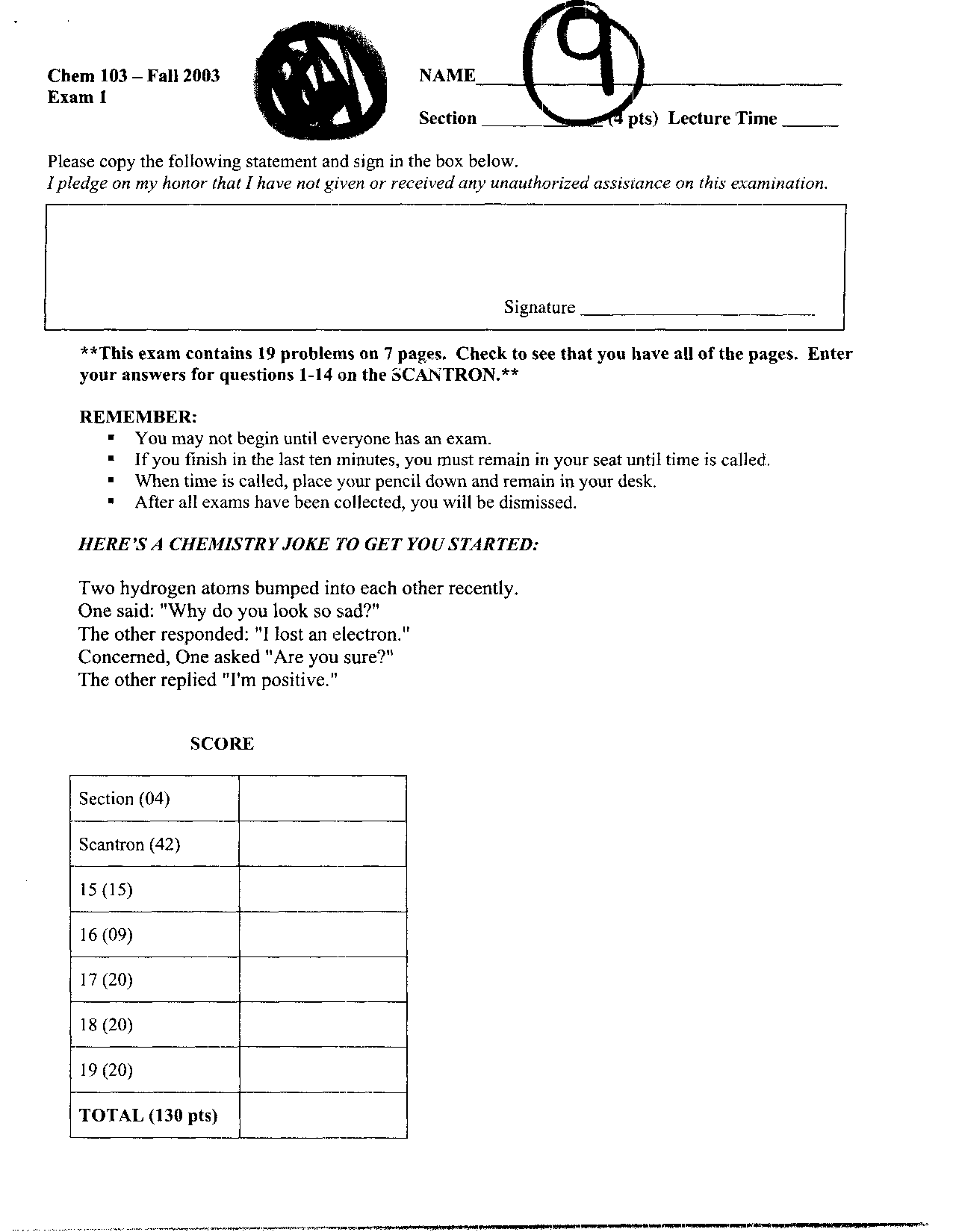 Quiz Of Chemistry Chemistry Fundamentals Chem 131 Docsity