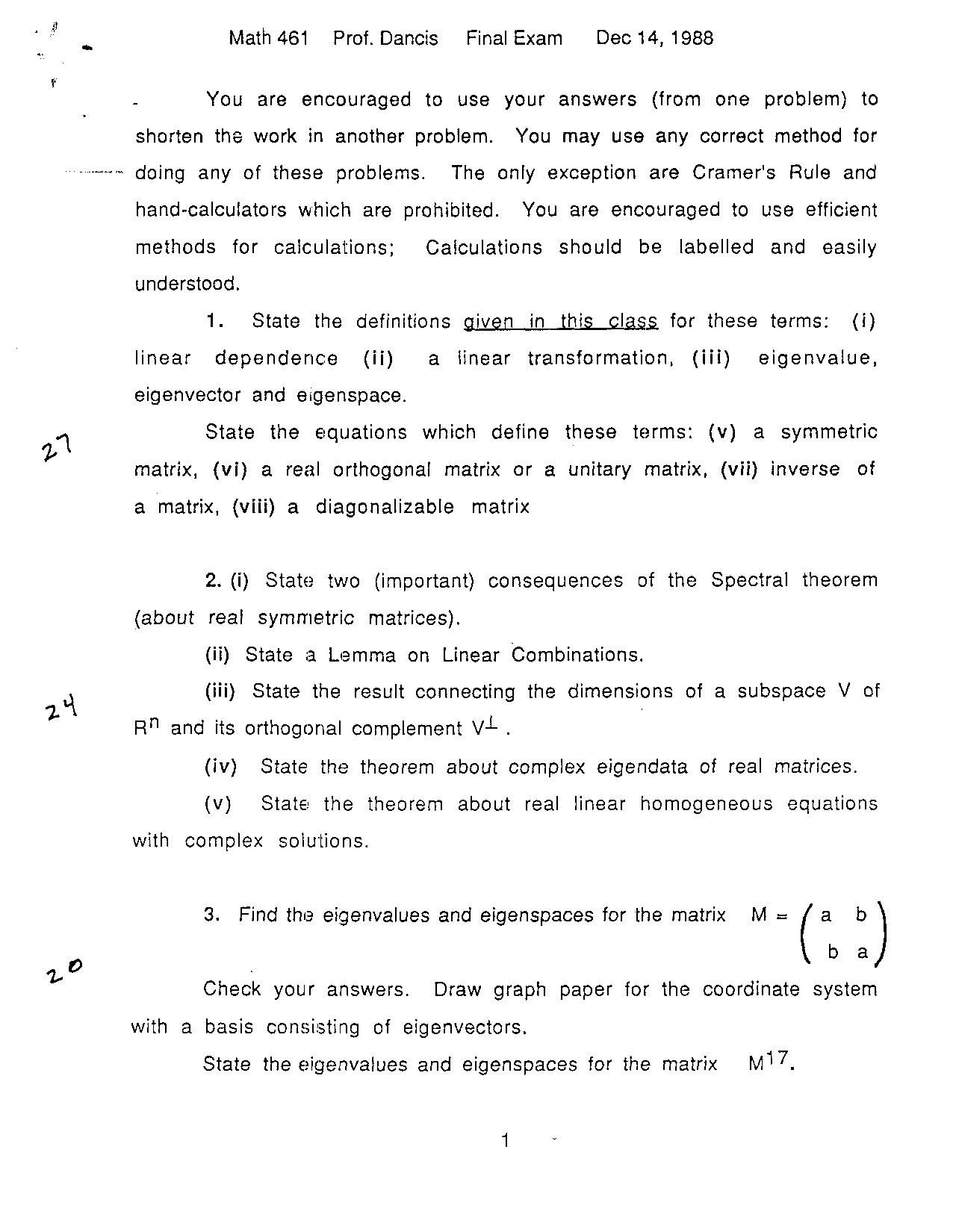 Practice Final Exam Linear Algebra For Science And Engineers Math