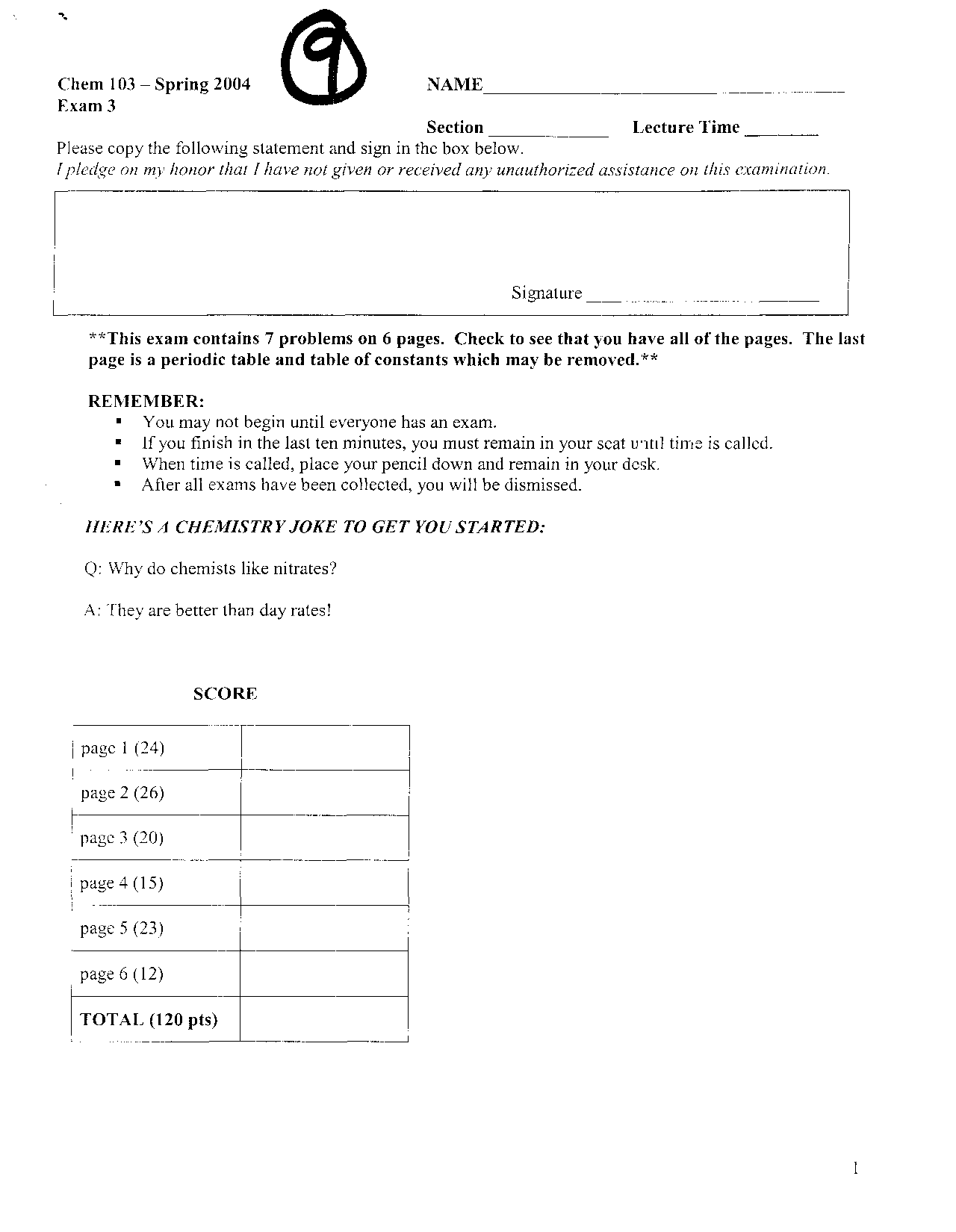 7 Questions In Exam 3 Chemistry Fundamentals I Chem 131 Docsity