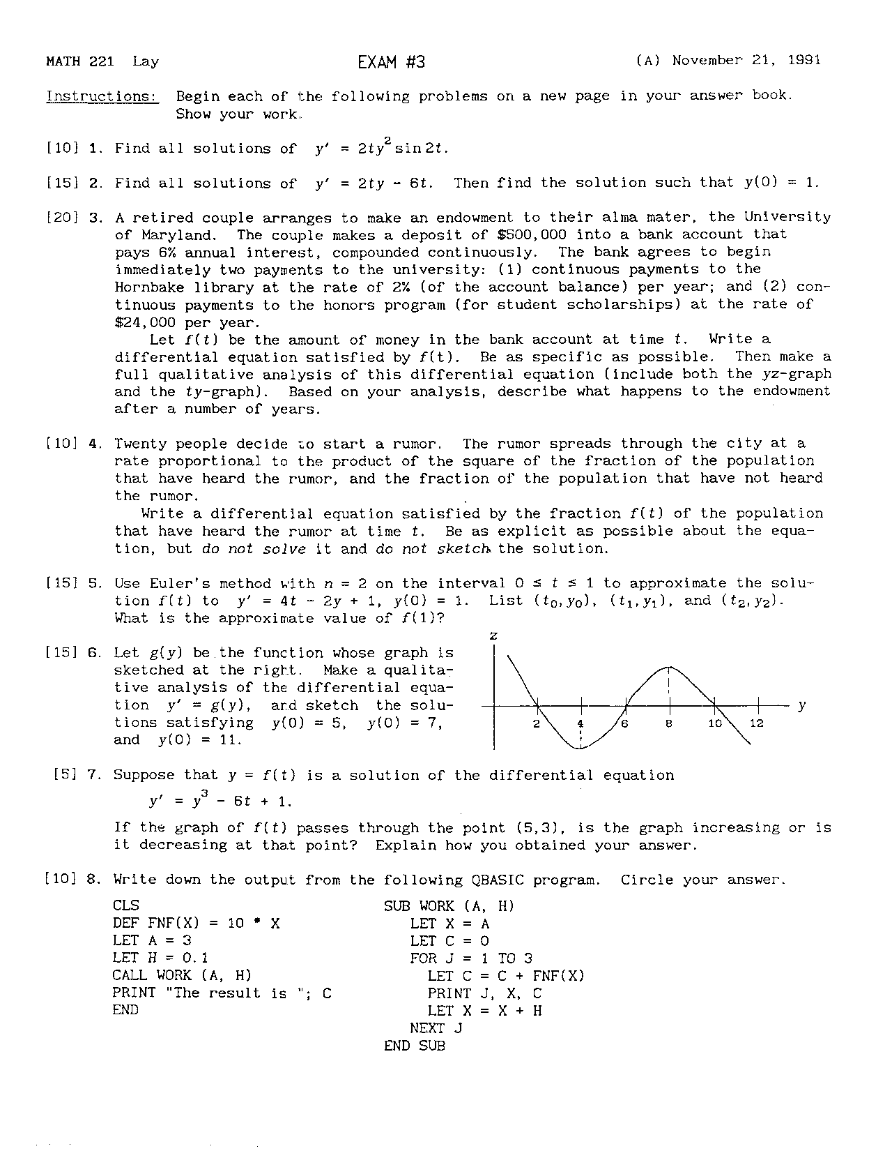 Exam 3 Questions Elementary Calculus I Math 221 Docsity