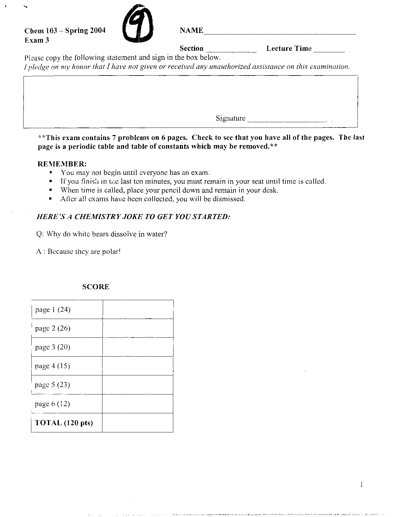 Exam 3 With 7 Questions Chemistry Fundamentals I Chem 131 Docsity