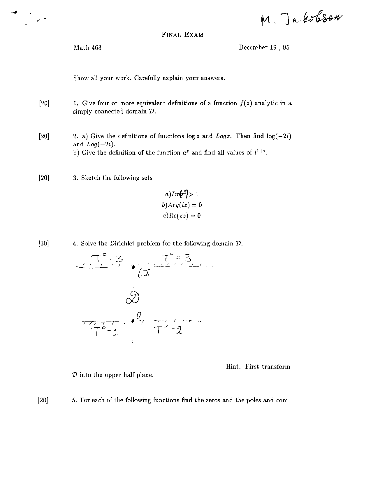 Final Exam With Solution Complex Variable For Science Math 463