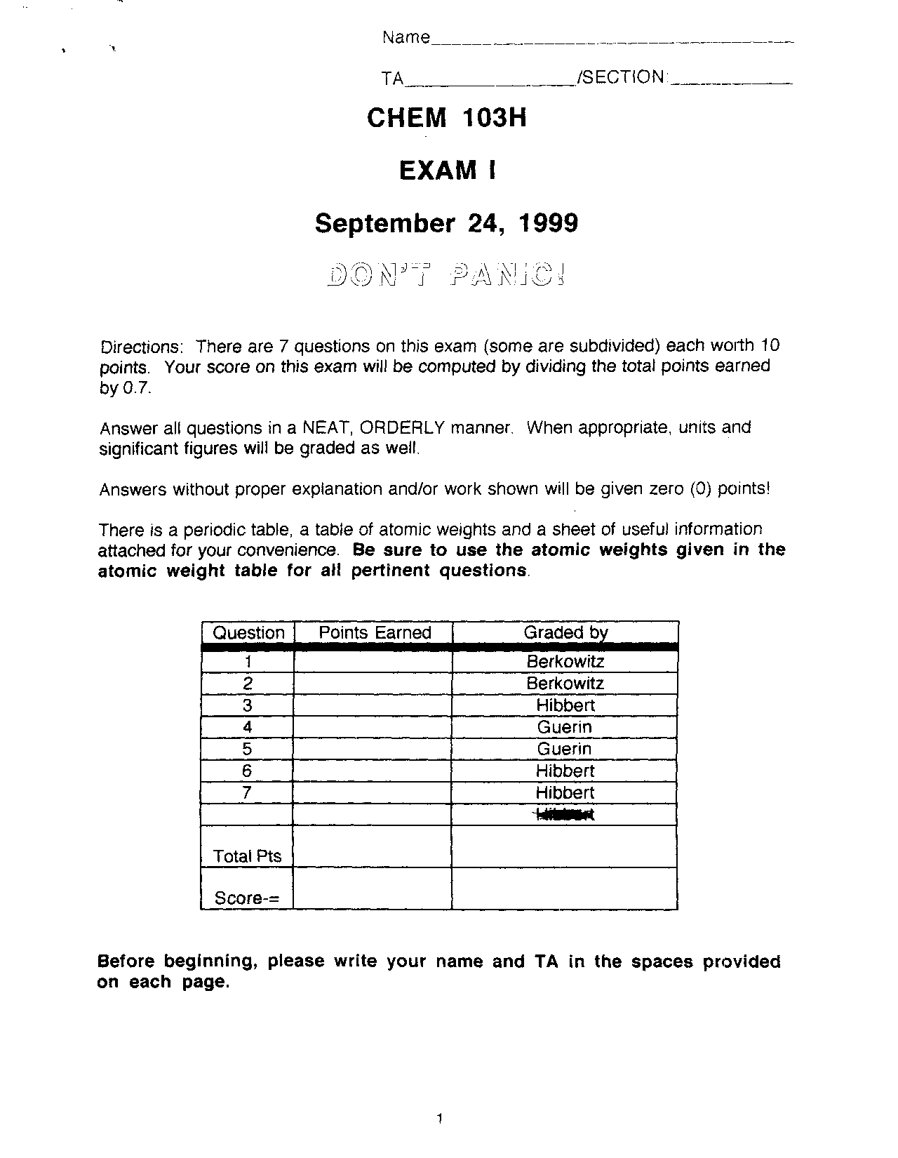 Exam 1 Practice Questions Chemistry Fundamentals I Chem 131 Docsity