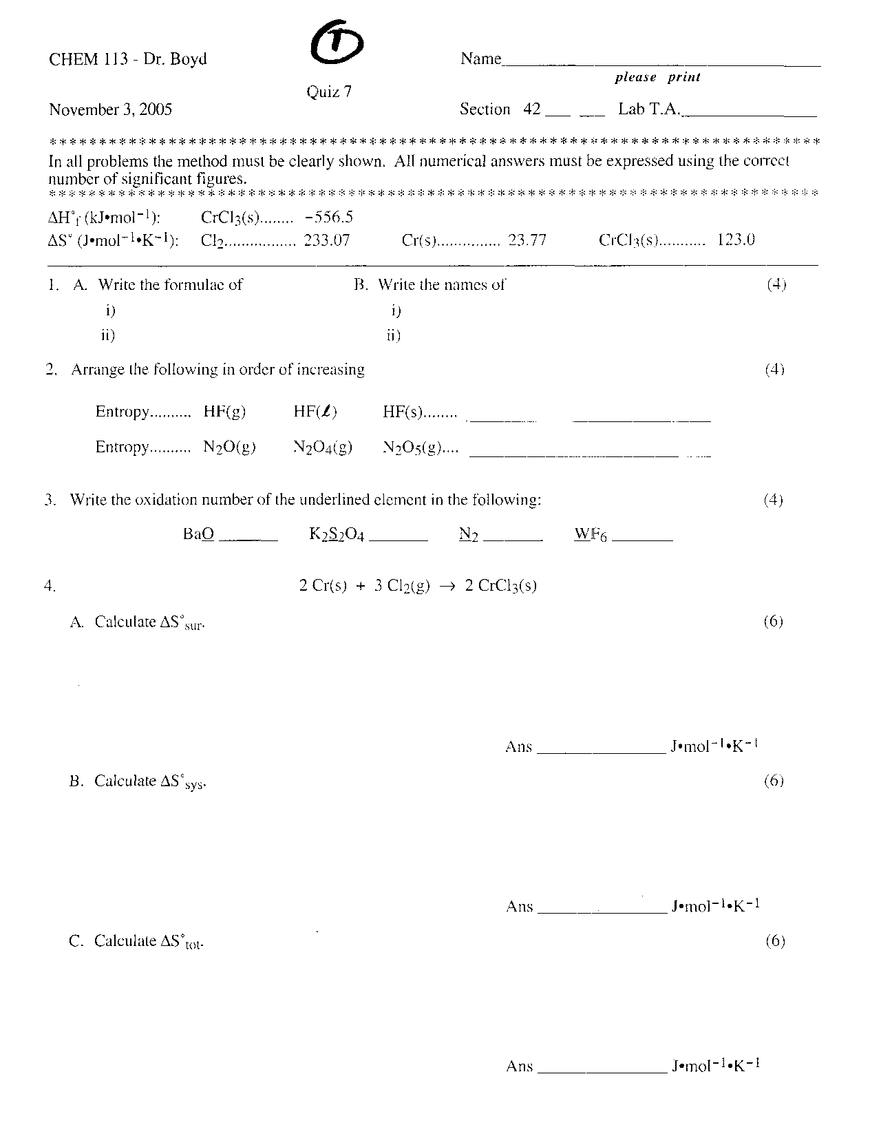 Fundamentals Chemistry Ii Quiz 7 Chem 271 Docsity