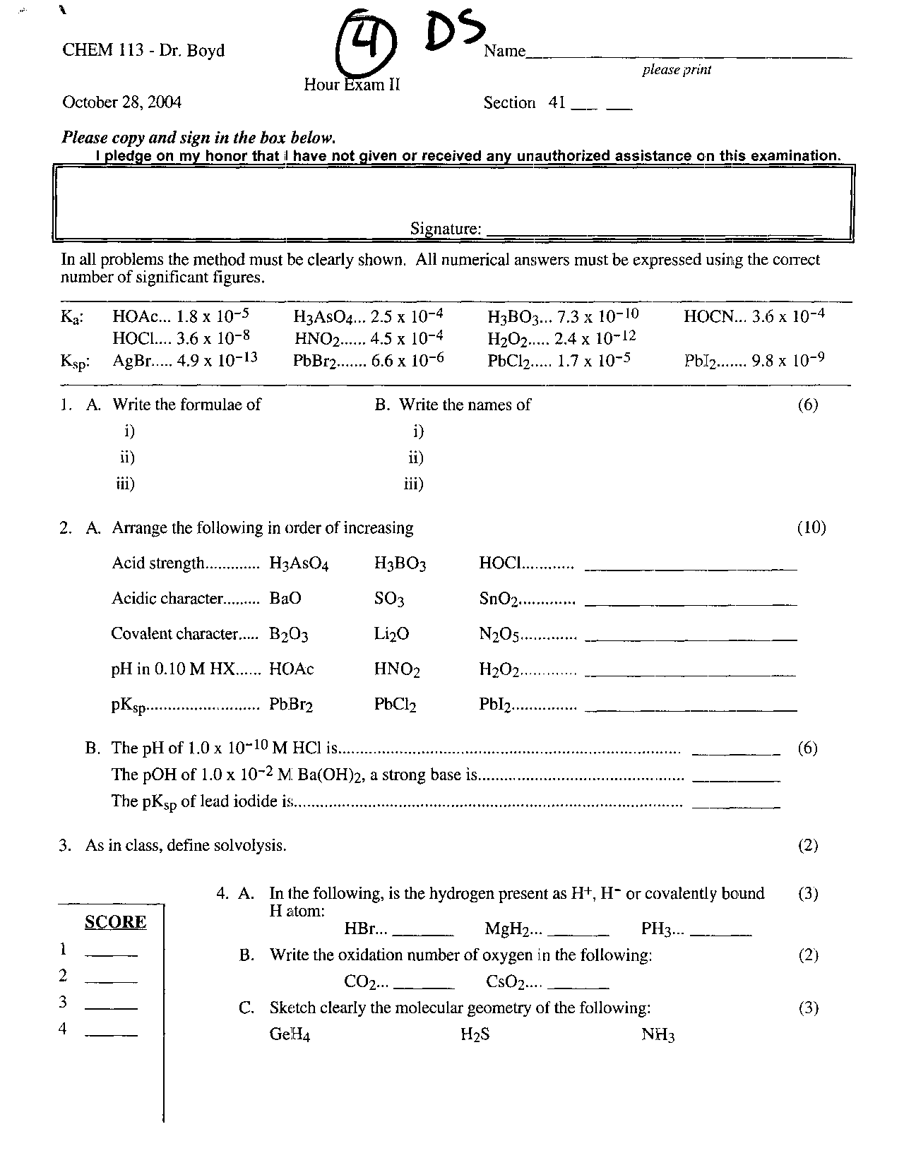 Exam 2 with 15 Questions - Chemistry Fundamentals II - 2004 | CHEM 271 ...