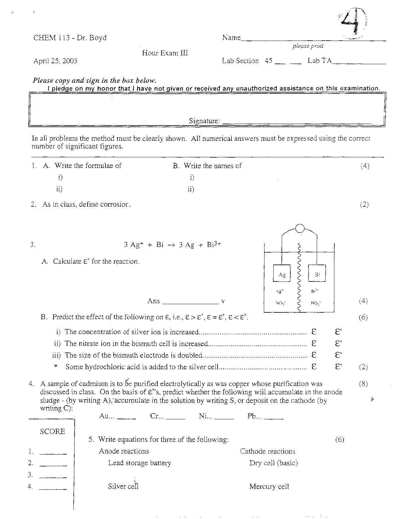 Practice Exam 3 - General Chemistry Laboratory for Engineer | CHEM 113 ...