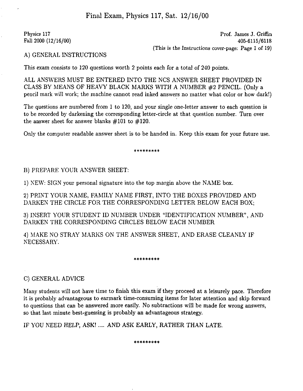 120 Questions in Final Exam - Introduction to Physics | PHYS 117 | Exams Physics - Docsity