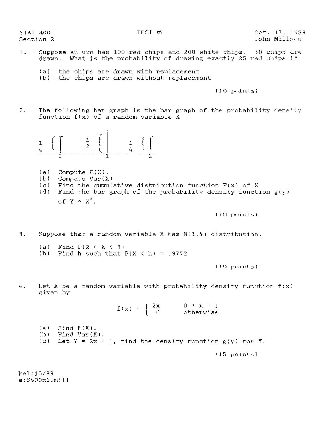 Applied Probability & Statistics I Test 1: Problems to Solve | STAT 400 ...