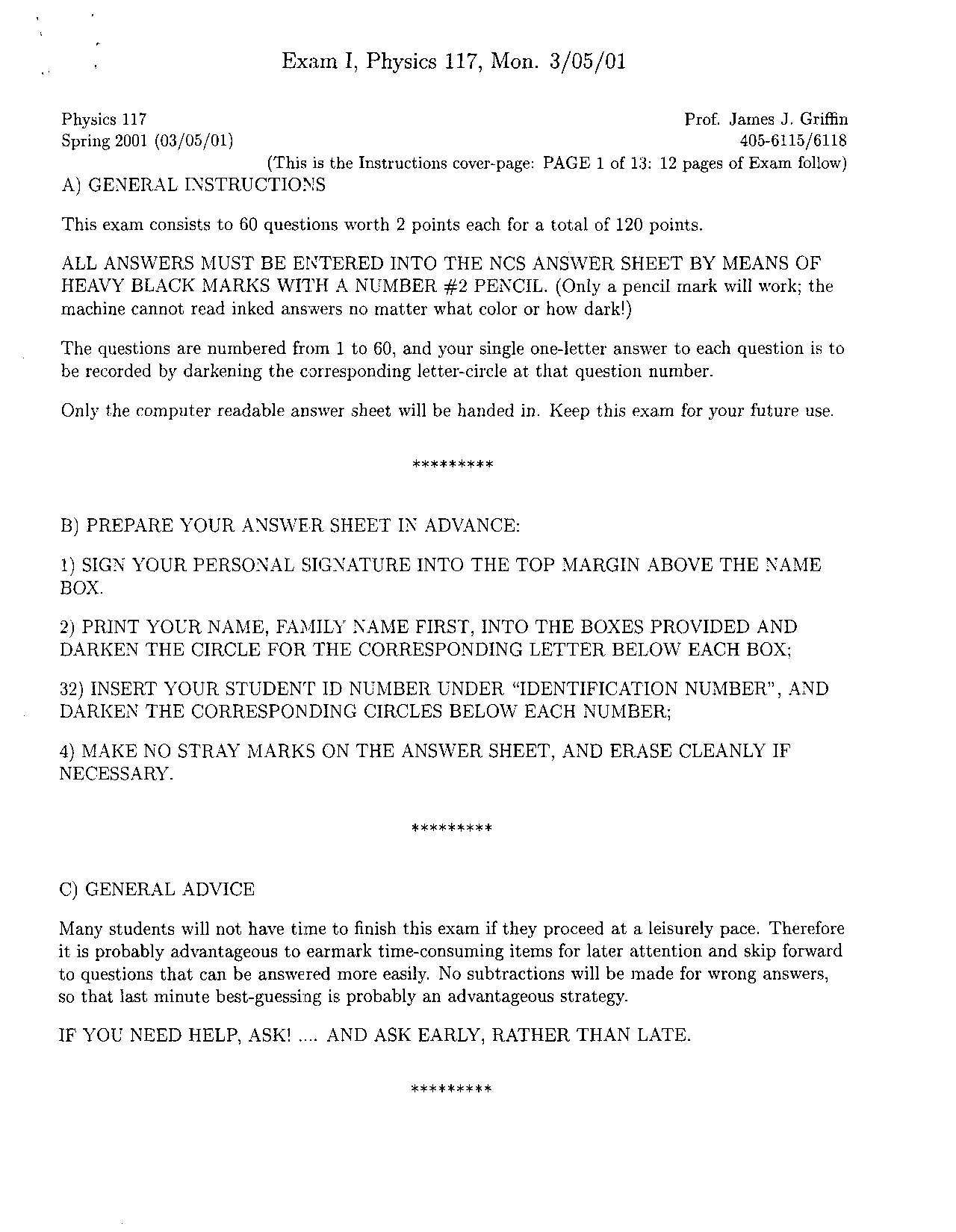 60 Multiple Choice Questions With Key Of Introduction To Physics Phys