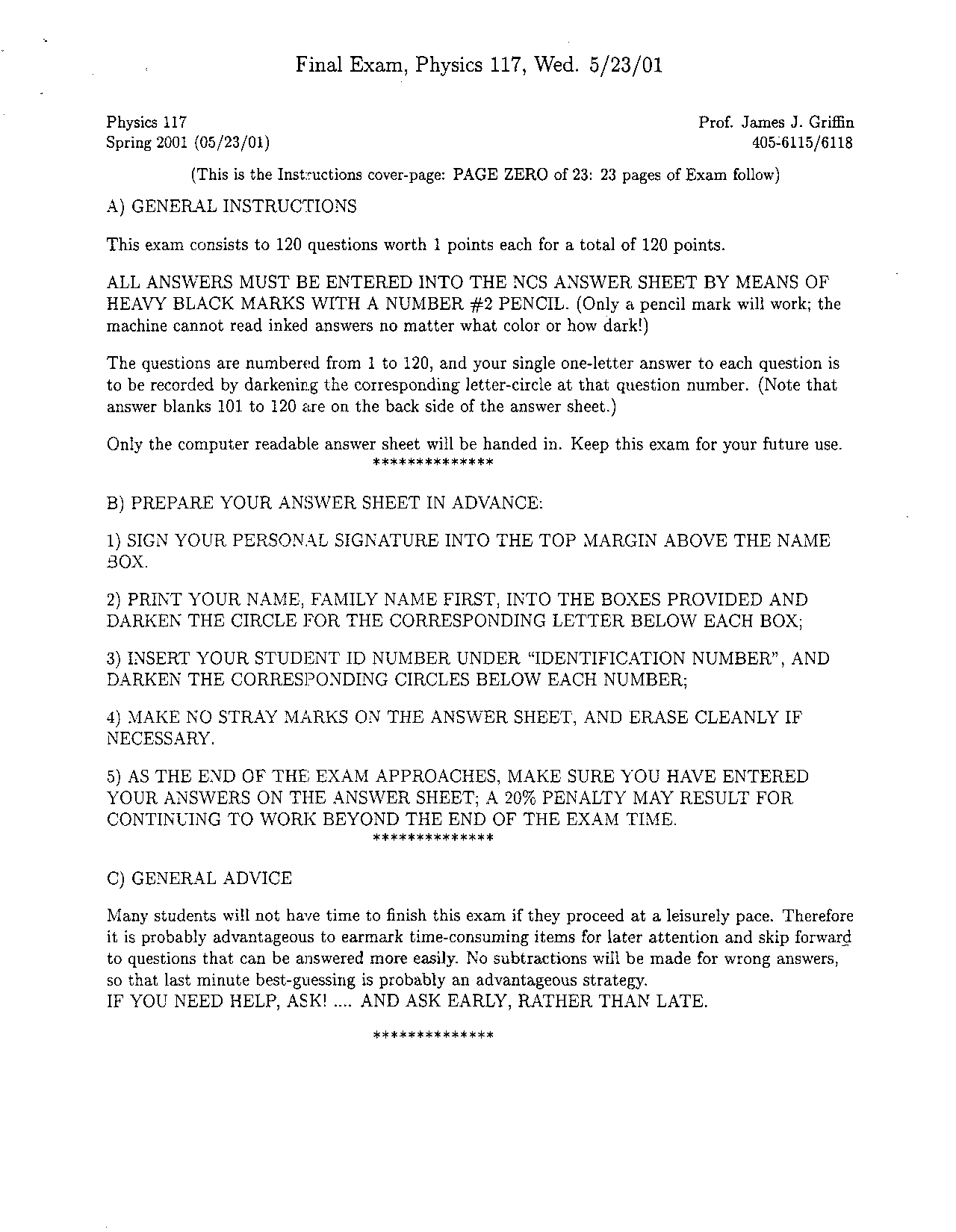 Practice Questions for Final Exam - Introduction to Physics | PHYS 117 - Docsity