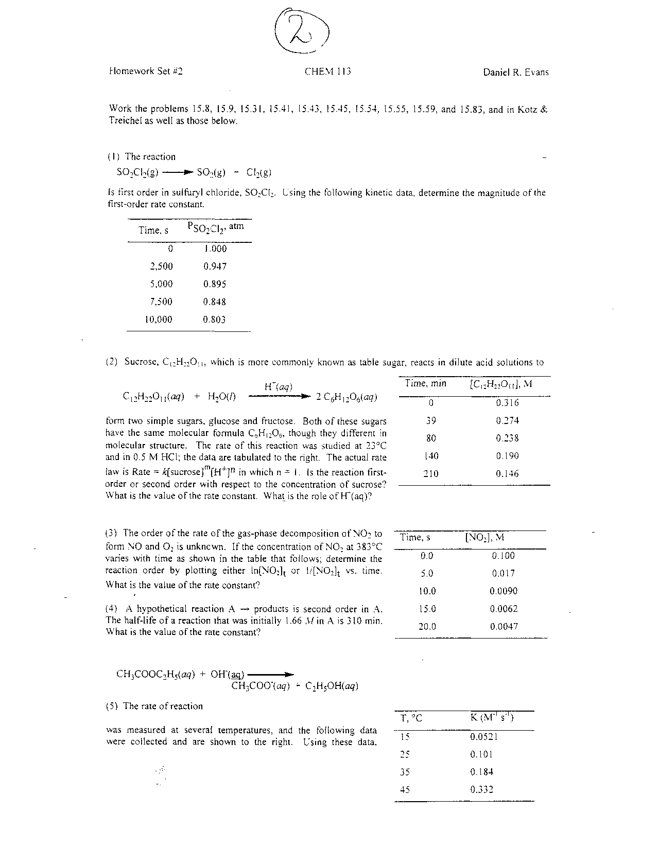 9 Questions For Homework Set 2 Chemical Fundamentals Ii Chem 271