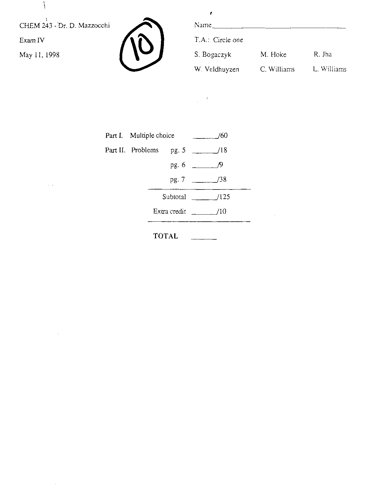 Multiple Choice Questions in Exam 4 - Organic Chemistry II | CHEM 241 ...