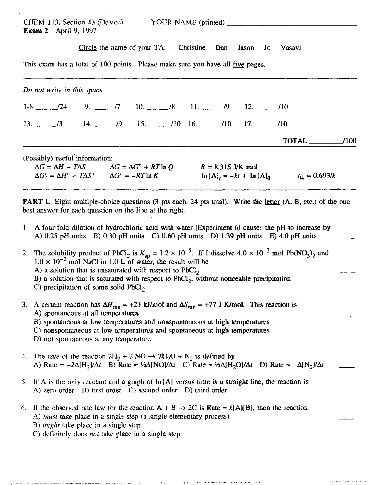 Practice Exam 2 - General Chemistry Laboratory for Engineers I | CHEM ...