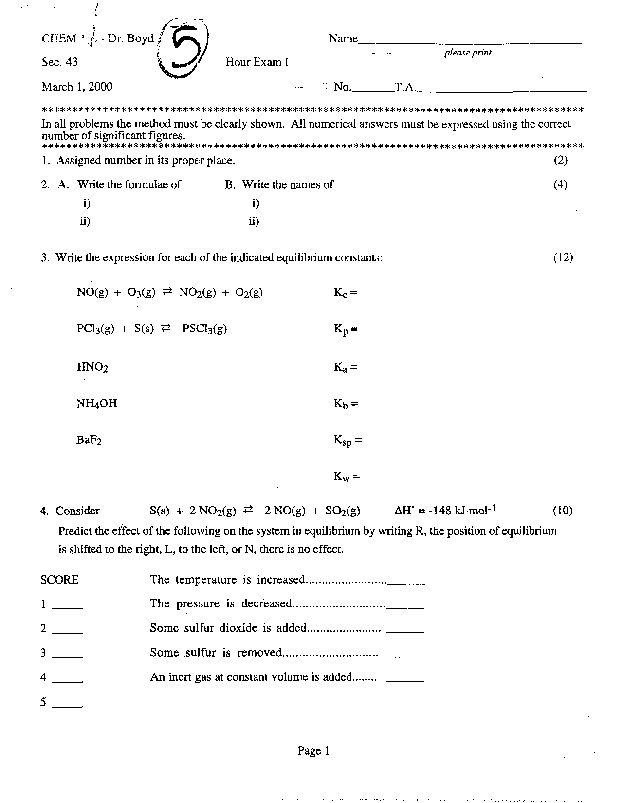 Exam 1 With 15 Questions Chemistry Fundamentals Ii Chem 271 Docsity