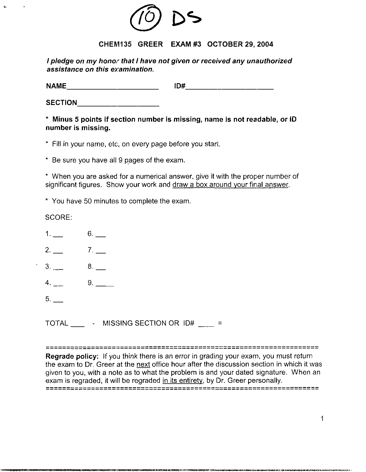 Exam 3 General Chemistry For Engineers Chem 135 Docsity