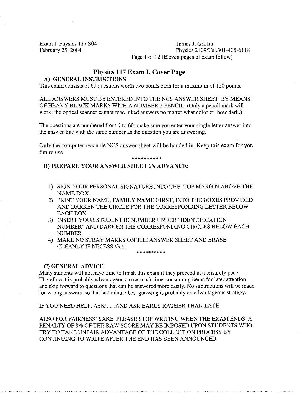 Questions On Introduction To Physics Practice Exam 1 Phys 117 Docsity