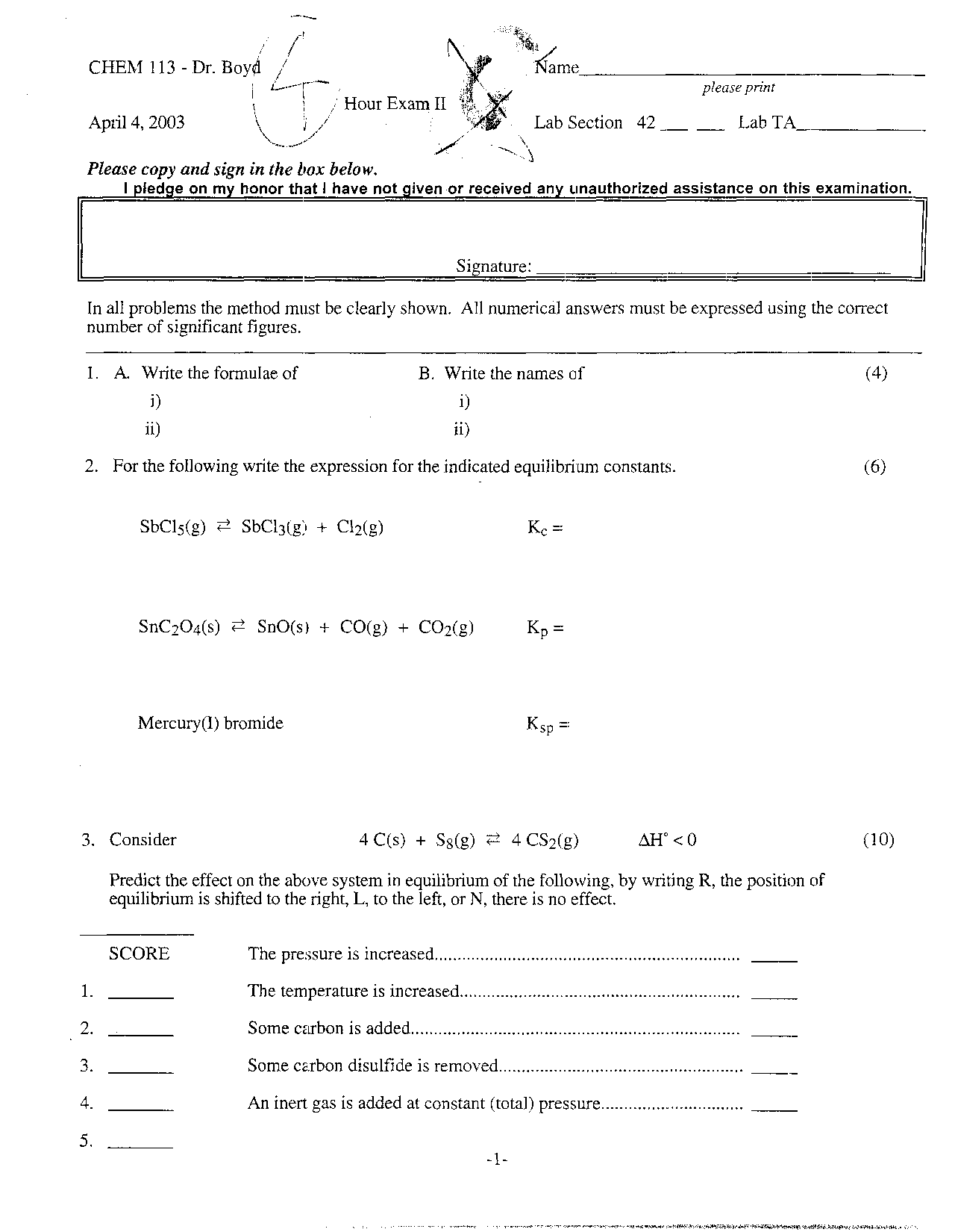13 Questions Exam 2 Fundamental Chemistry Chem 271 Docsity