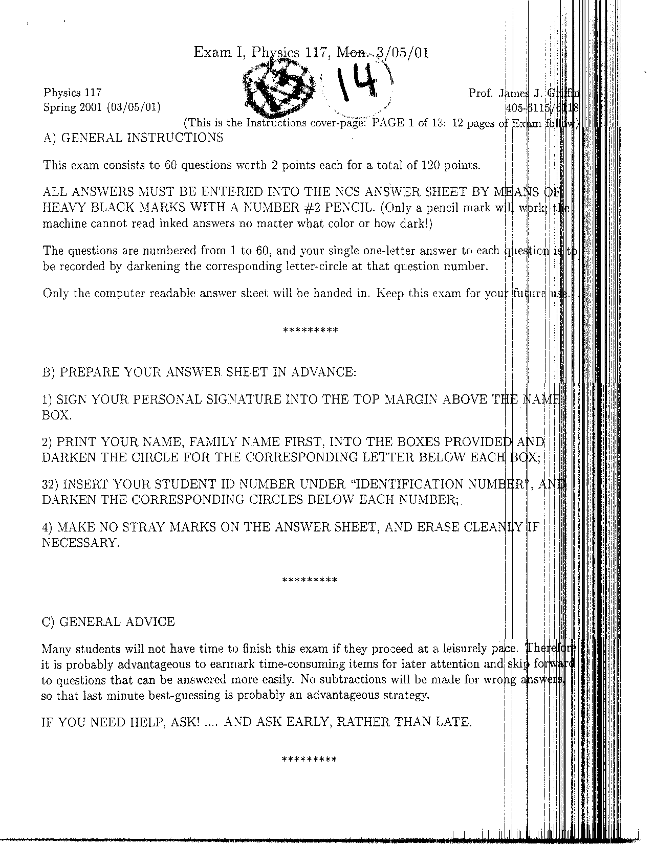 Exam 1 With Answer Key For Introduction To Physics Phys 117 Docsity