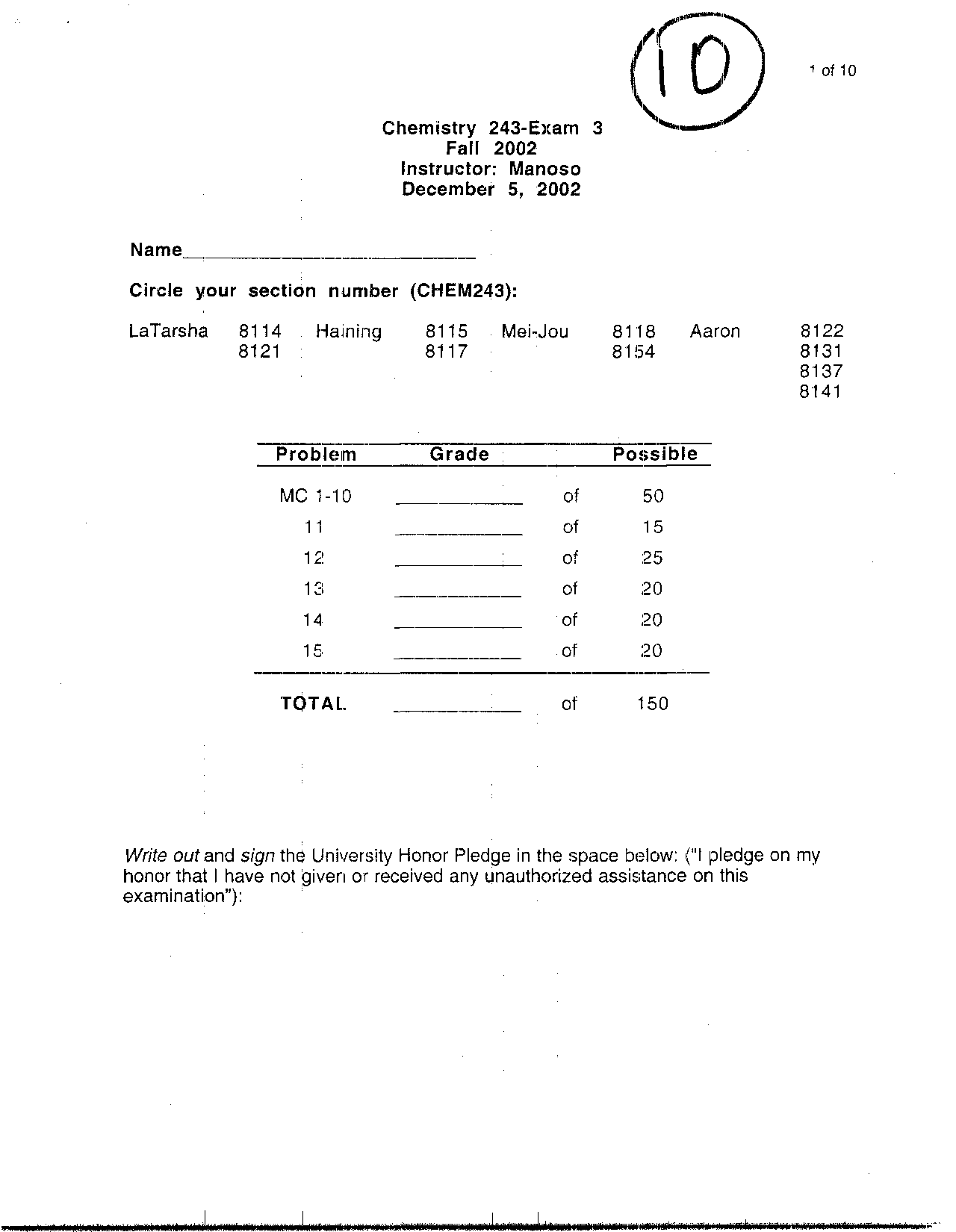 Exam 3 Multiple Choice Questions Chemistry Chem 243 Docsity