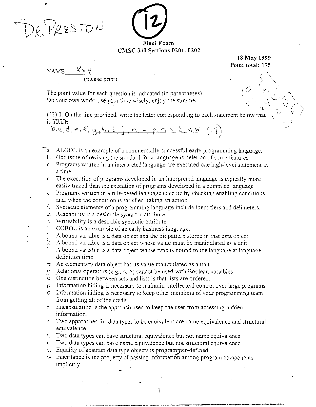 Exam 15 Questions On Organization Programming Language Solutions Cmsc 330 Docsity
