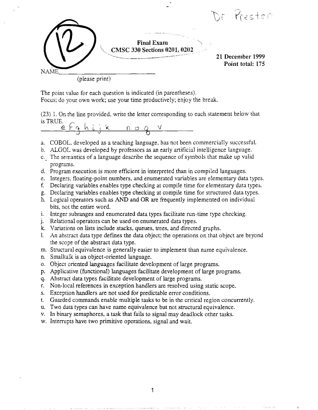 Final Exam With Solution For Organization Programming Language Cmsc