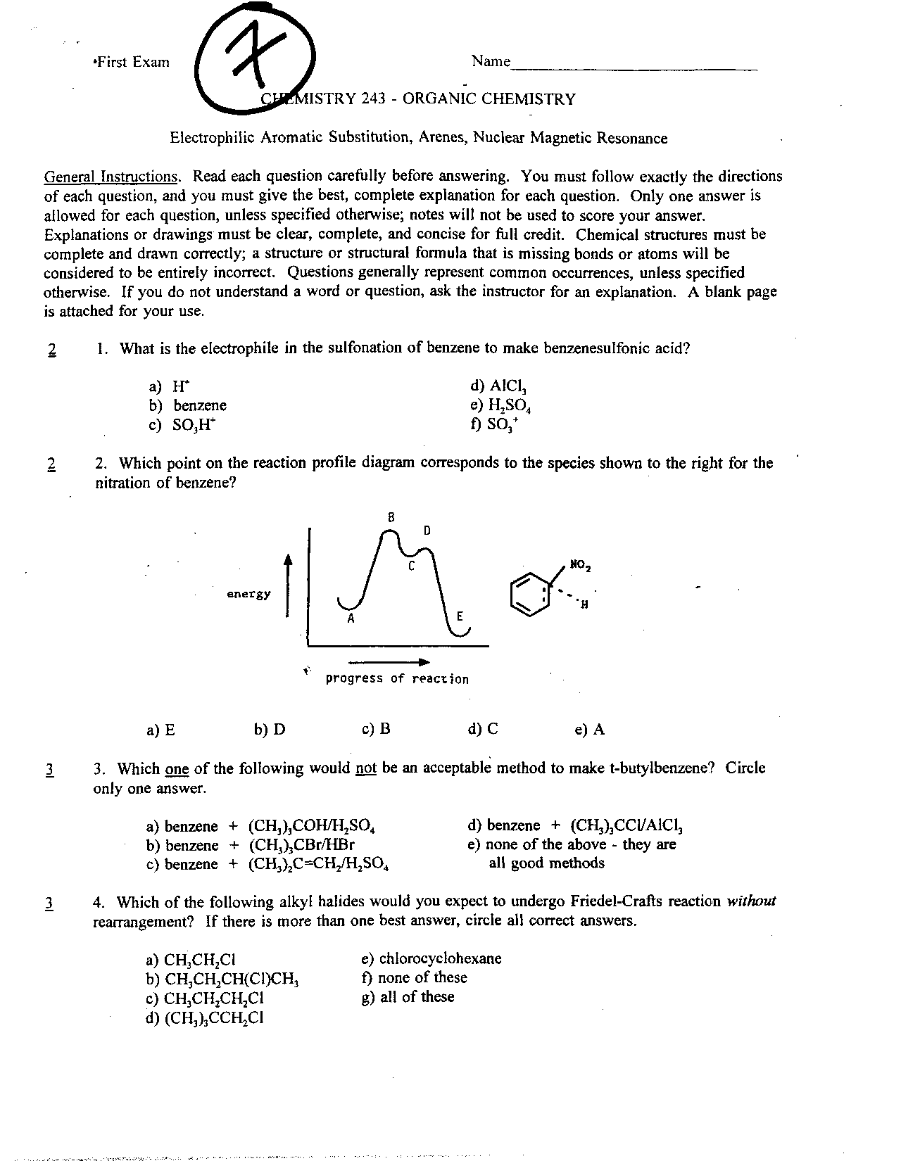Practice Questions on Organic Chemistry II - Old Exam 1 | CHEM 241 ...