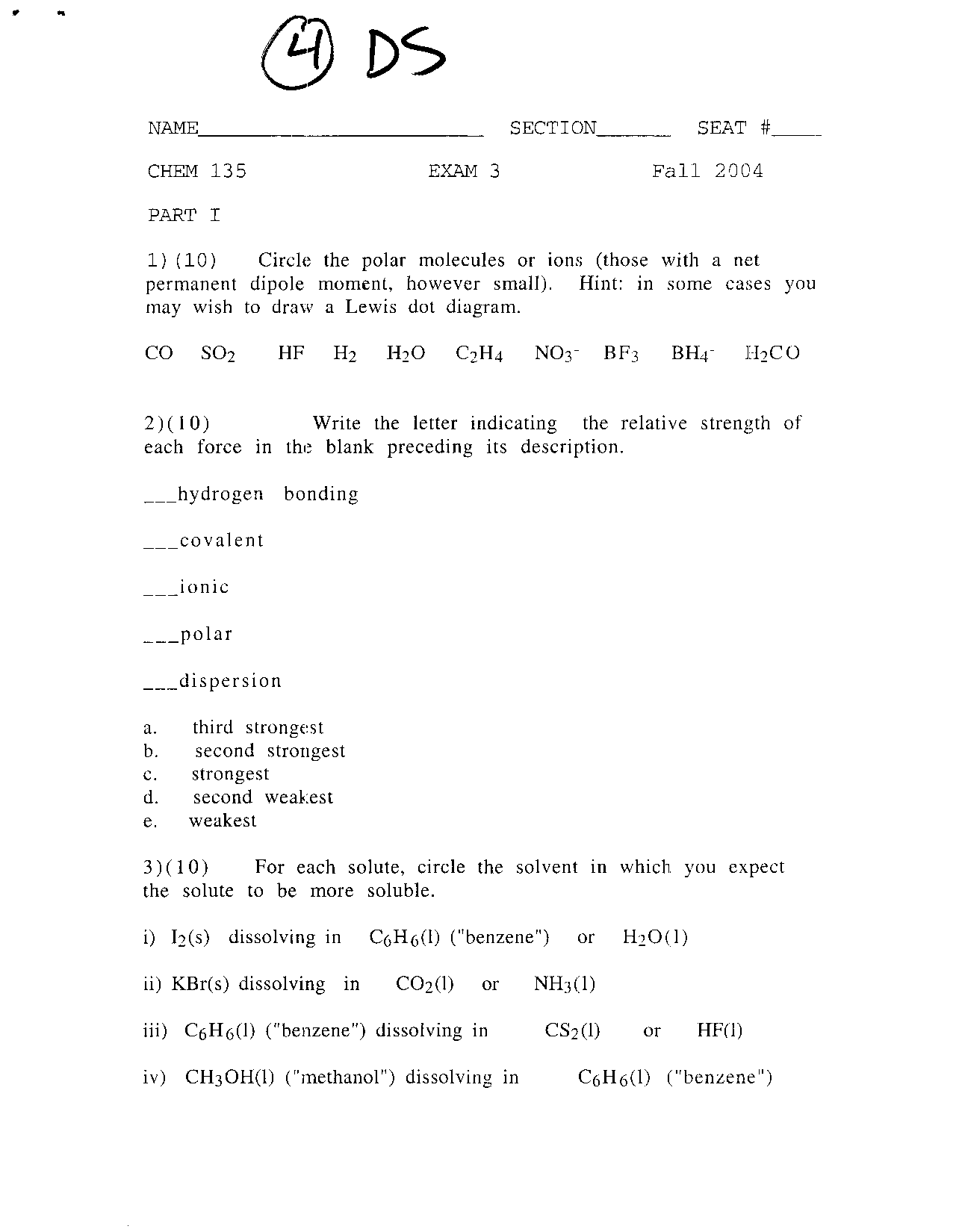 Exam 3 Questions General Chemistry For Engineers Chem 135 Docsity