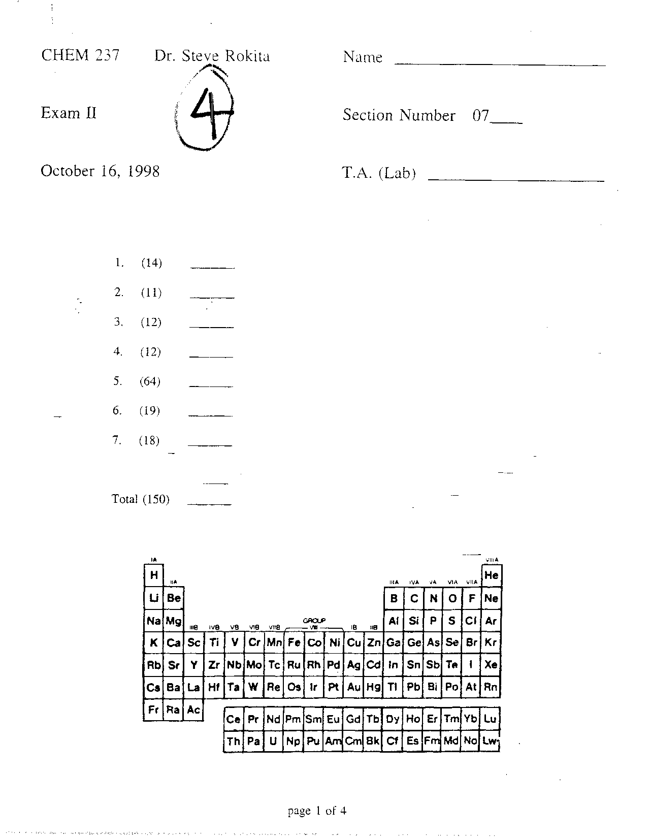 Exam 2 With Solved Principles Organic Chemistry I Chem 237 Docsity