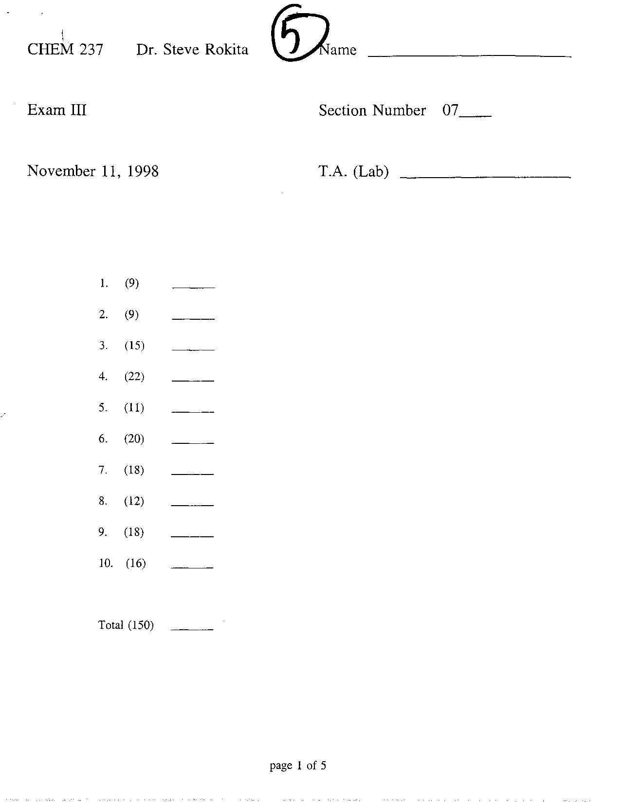 Exam 3 With Solved For Principles Organic Chemistry I Chem 237 Docsity