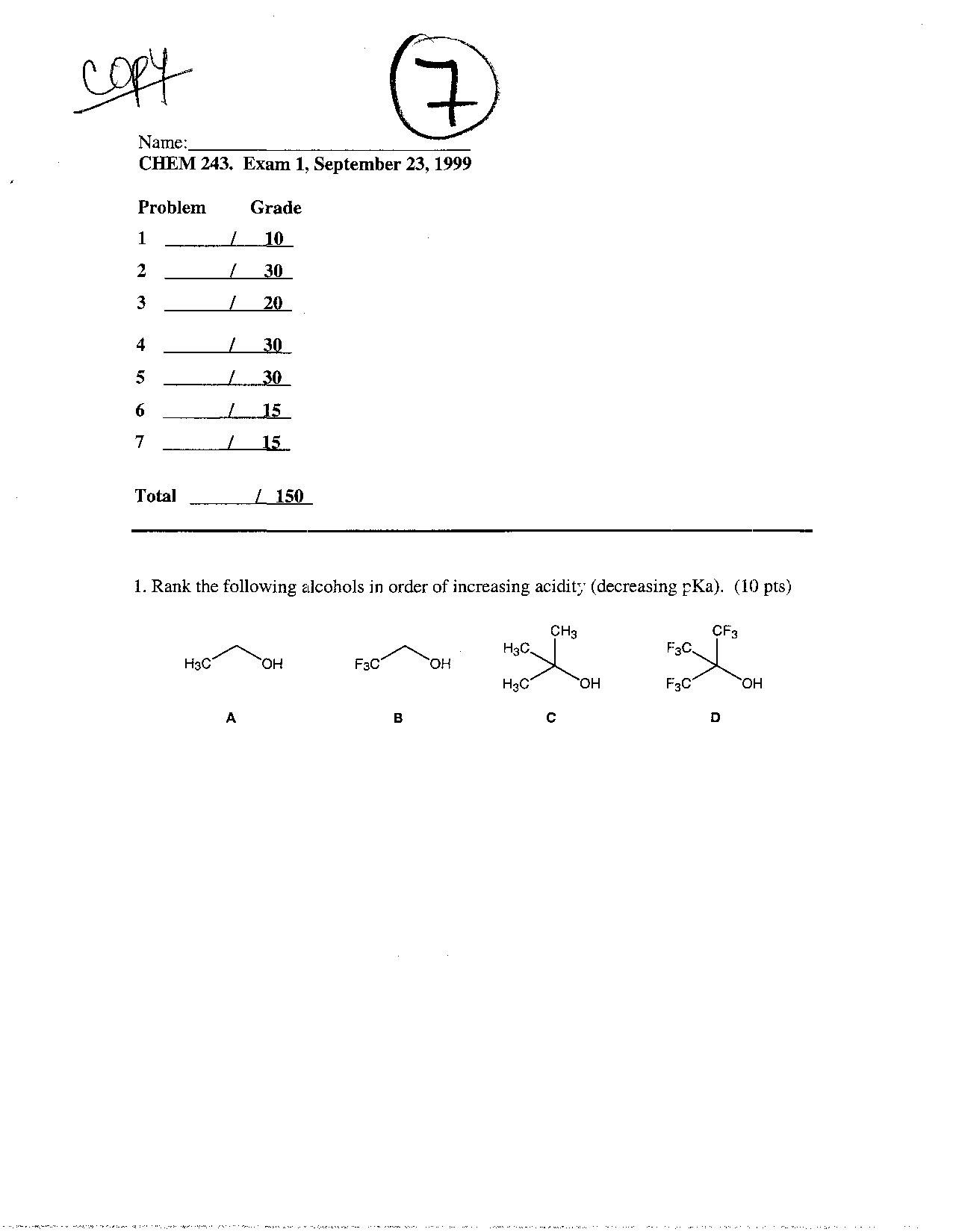 7 Problems For Exam 1 Organic Chemistry Ii Chem 241 Docsity