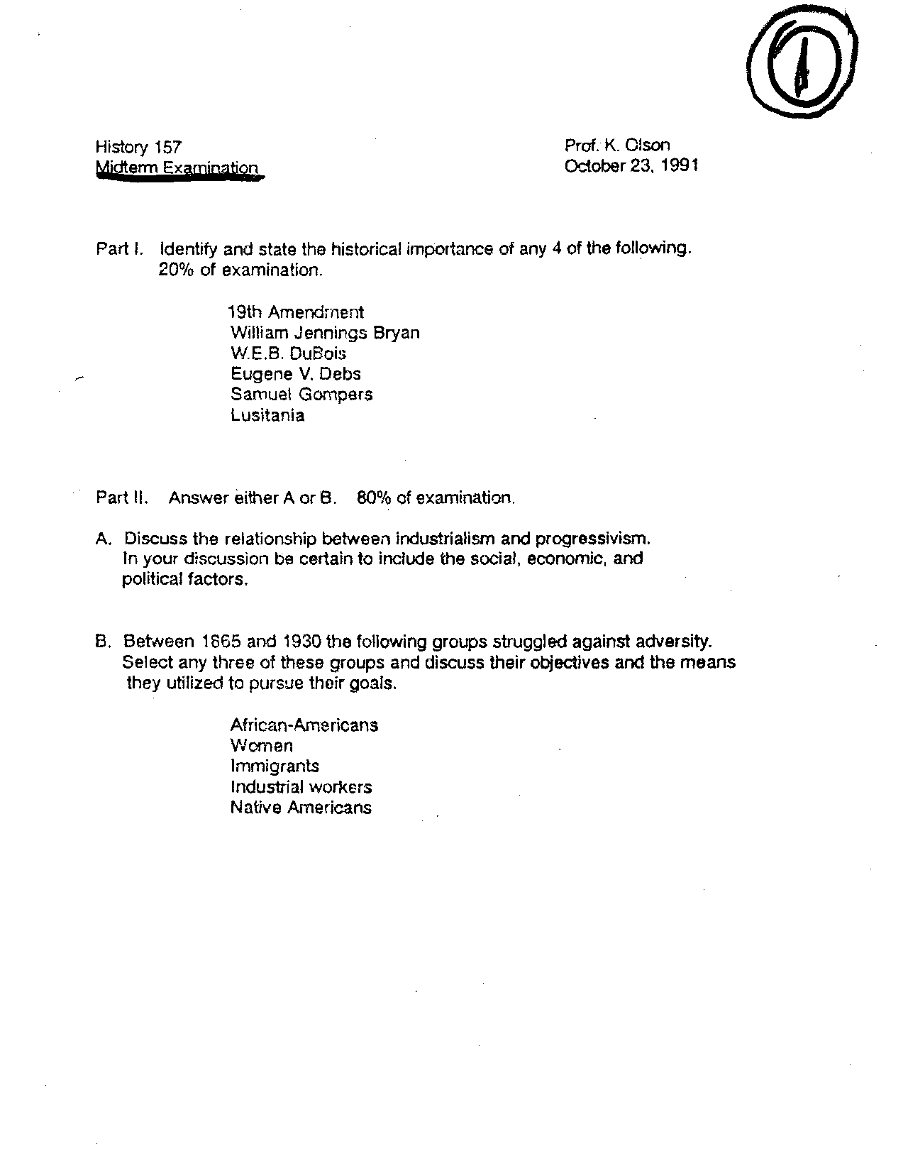 Midterm Exam for History of US Since 1865 | HIST 157 - Docsity