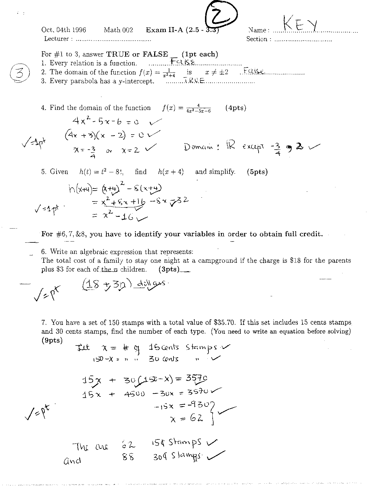 Test 2 Questions With Answers Developmental Math Math 003 Docsity