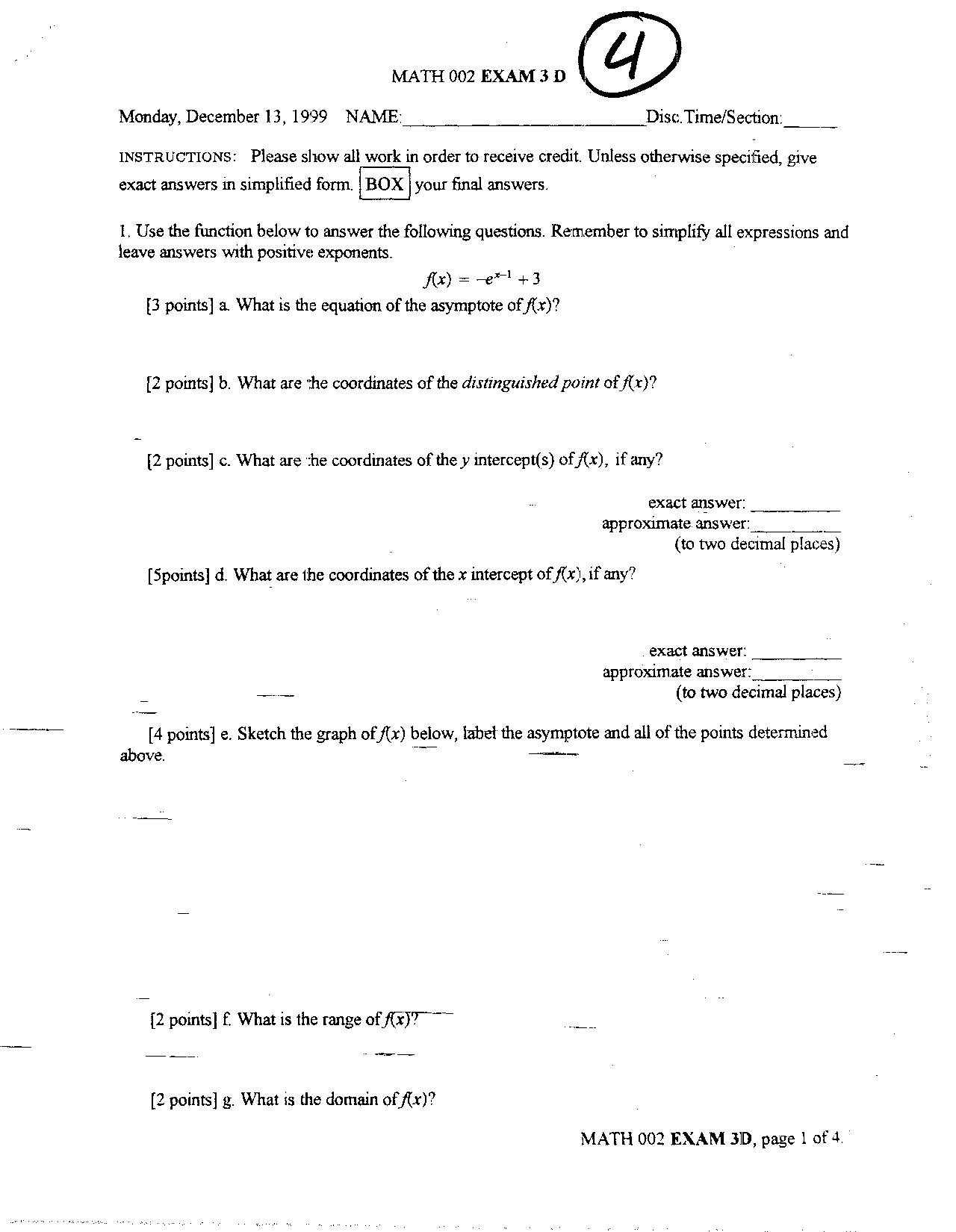 Test Iv Questions For Developmental Mathematics Math 003 Docsity