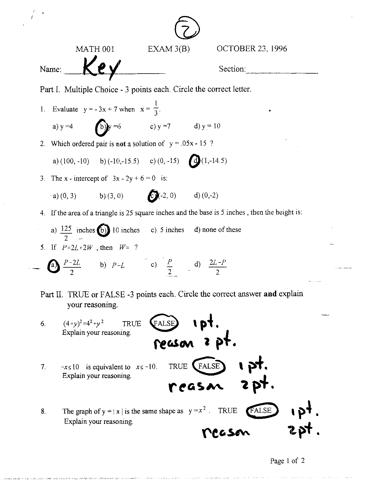 Exam 3b With Answer Key Developmental Mathematics Math 003 Docsity