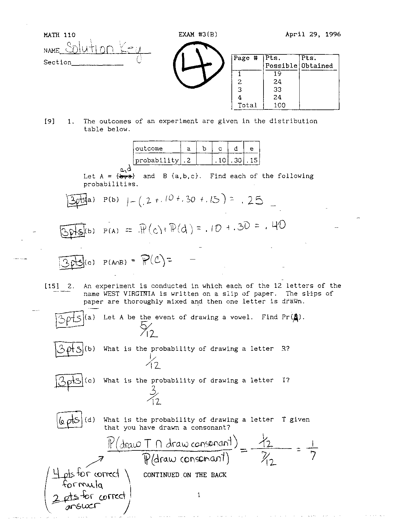 Old Exam 3b With Solutions Elementary Mathematical Models Math 110