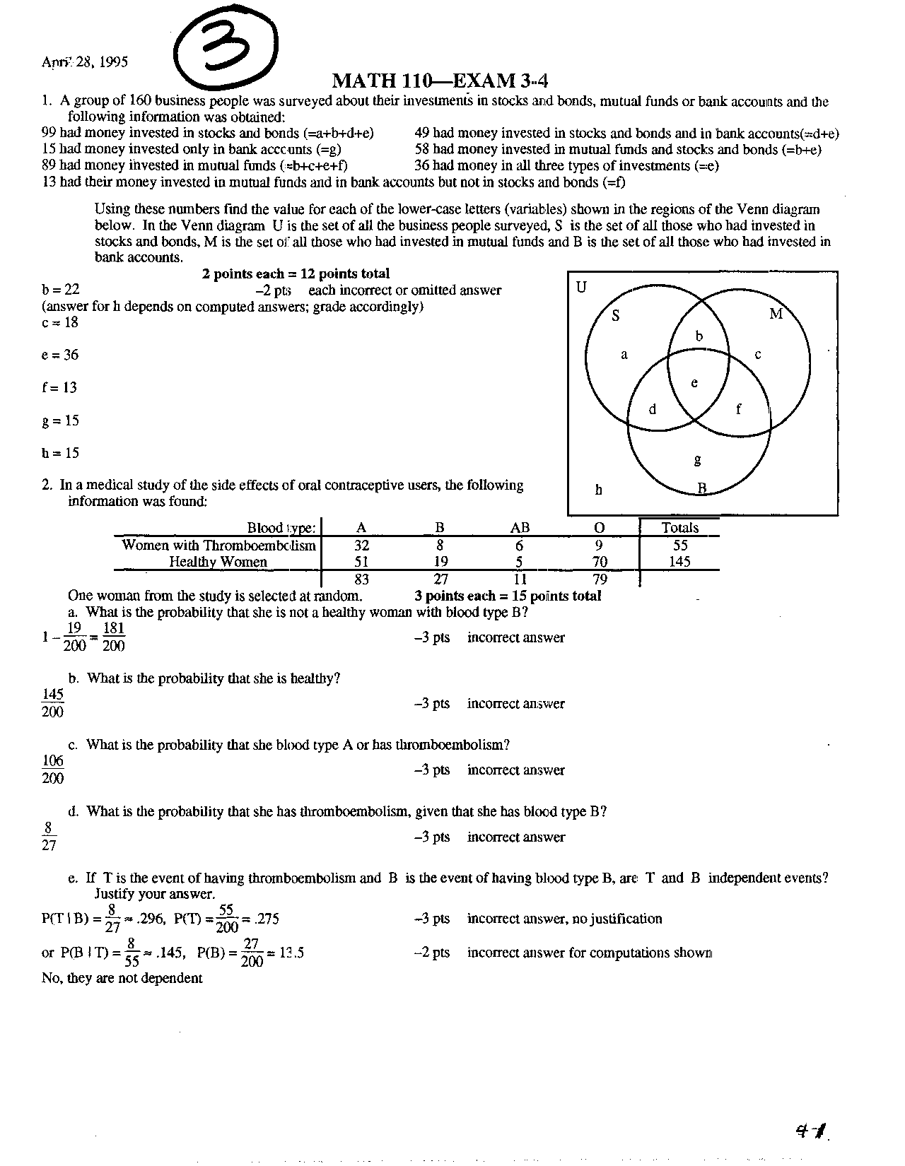 Exam 3 With Solution Elementary Mathematics Models Math 110 Docsity