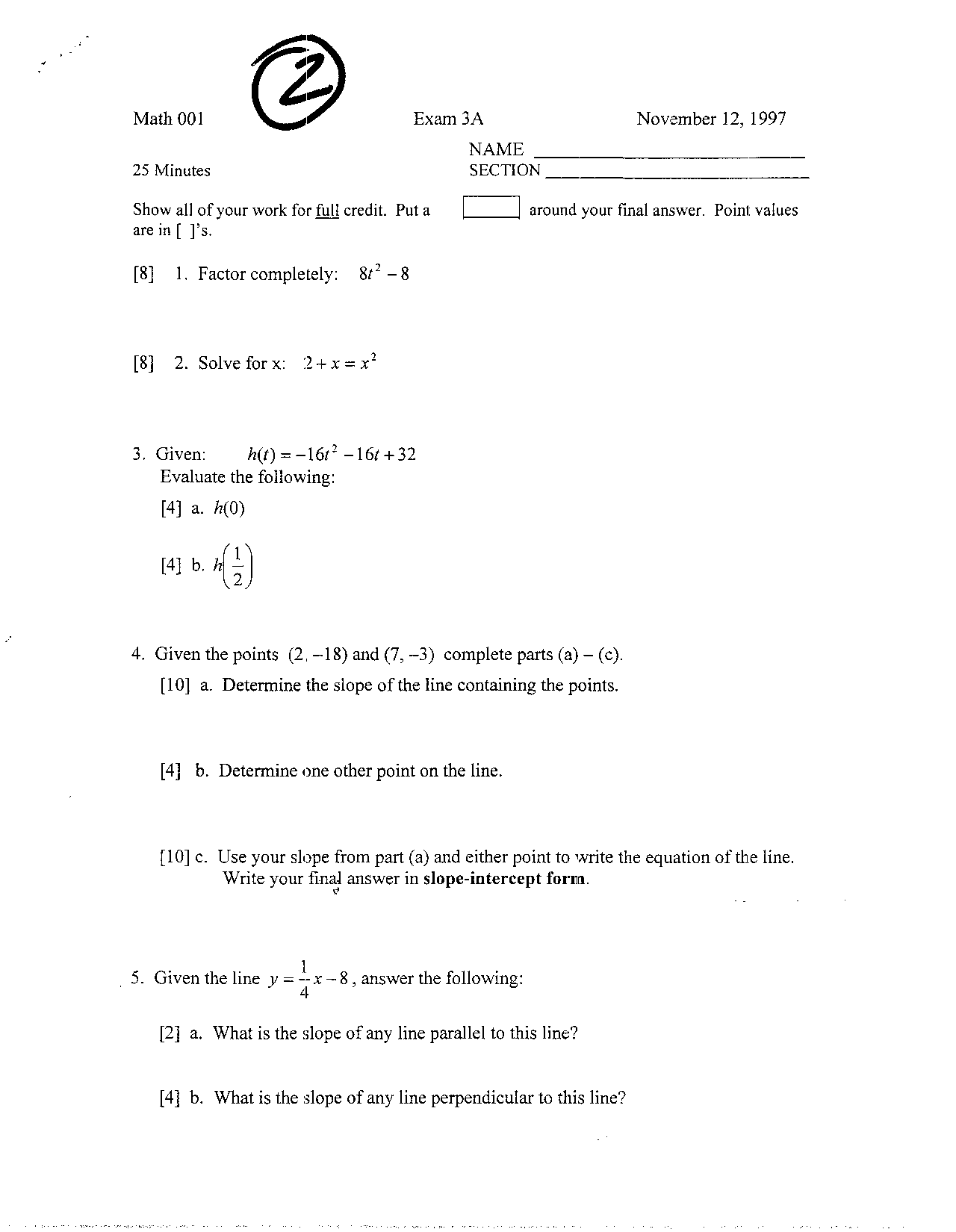 8 Questions For Exam 3 Developmental Mathematics Math 003 Docsity