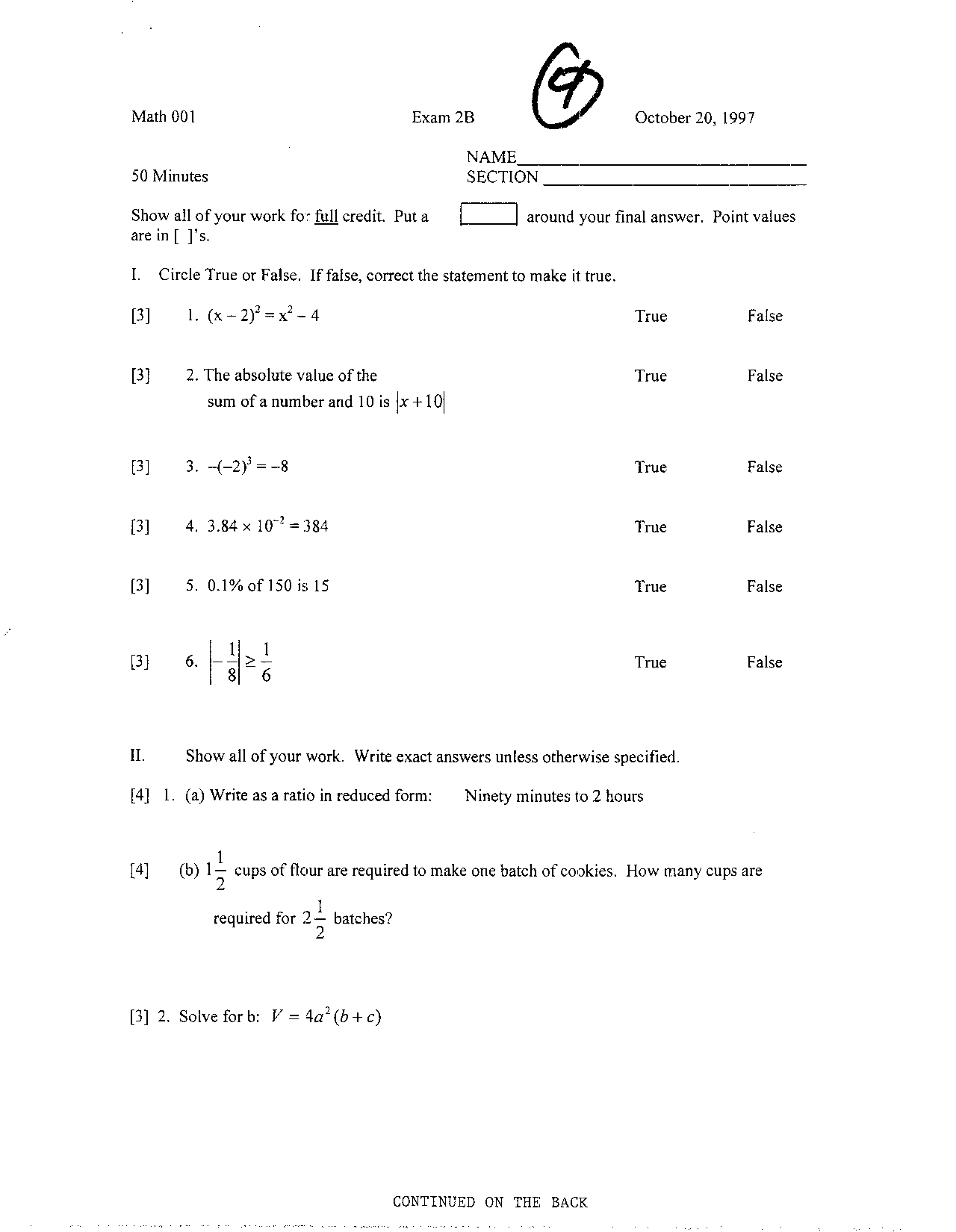 Questions For Exam 2b Developmental Mathematics Math 003 Docsity