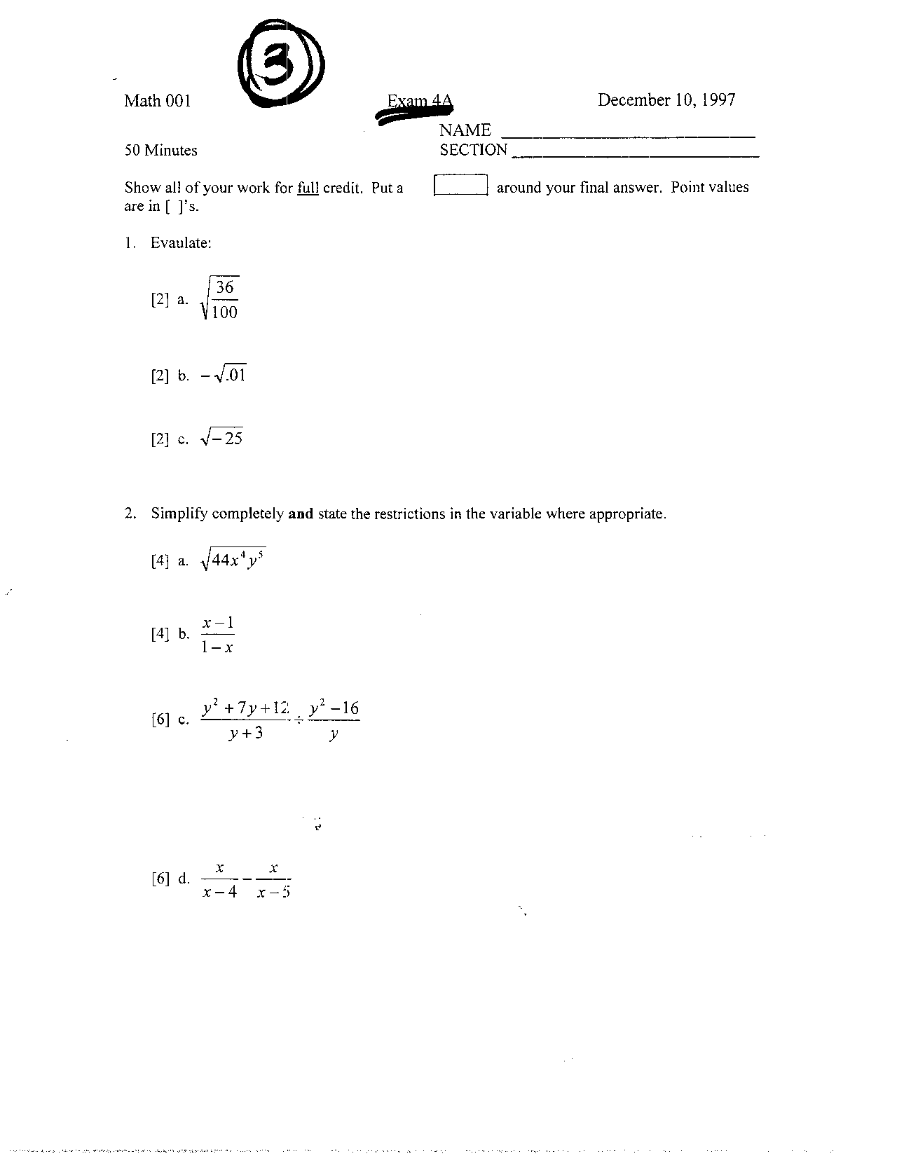 7 Questions In Exam 4 Developmental Mathematics Math 003 Docsity
