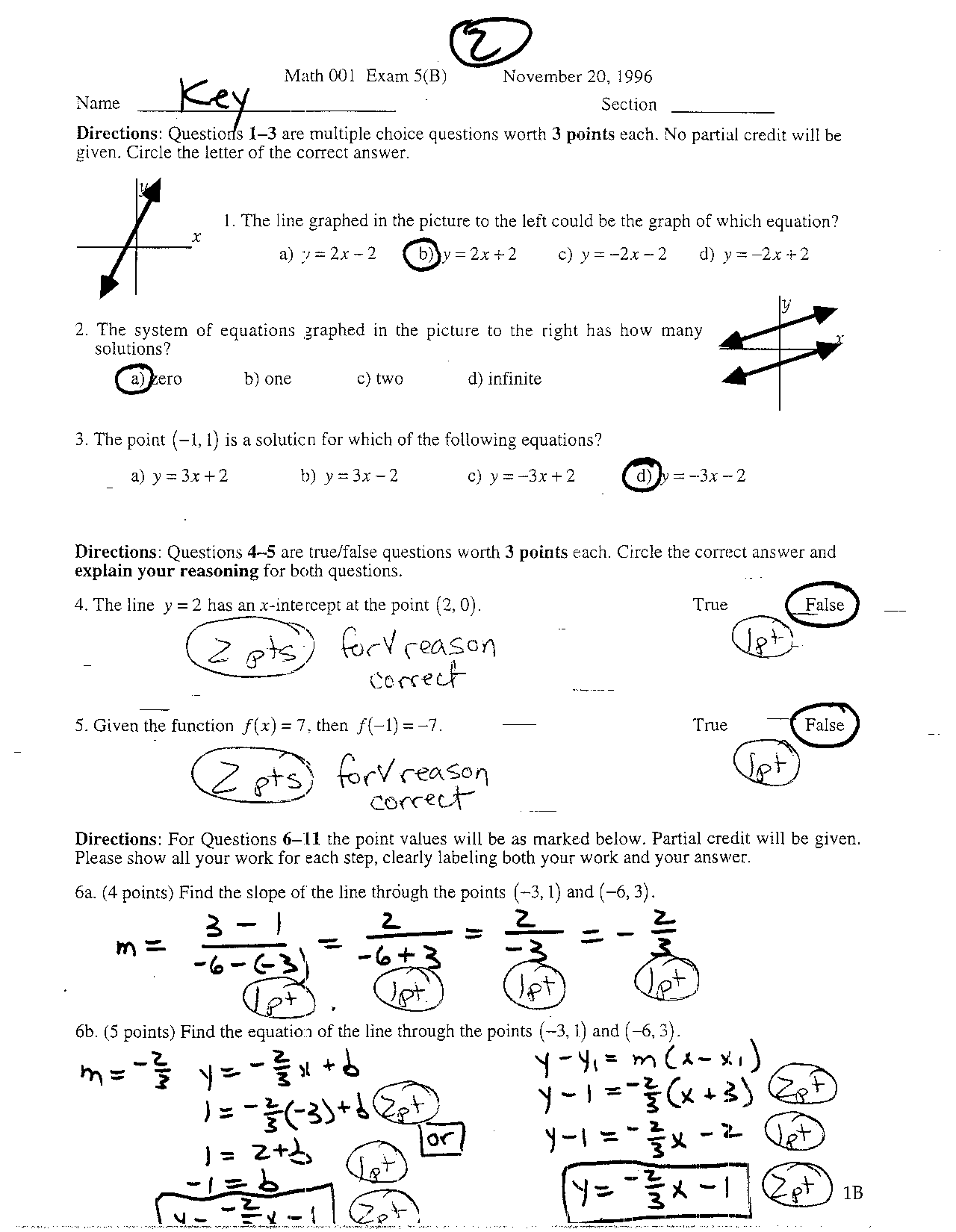 Development Mathematics Exam 5 B With Answers Math 003 Docsity