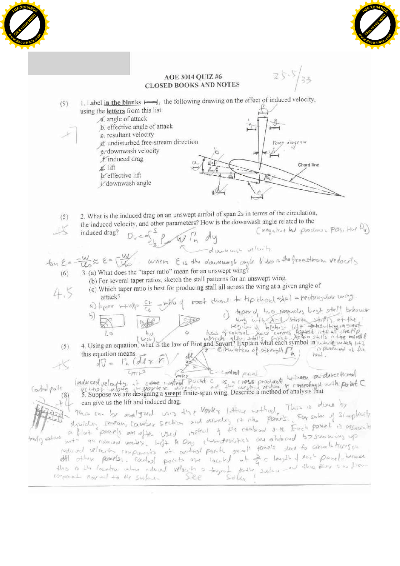 Induced Velocity And Drag Hydrodynamics Solved Quiz Aoe 3014 Docsity