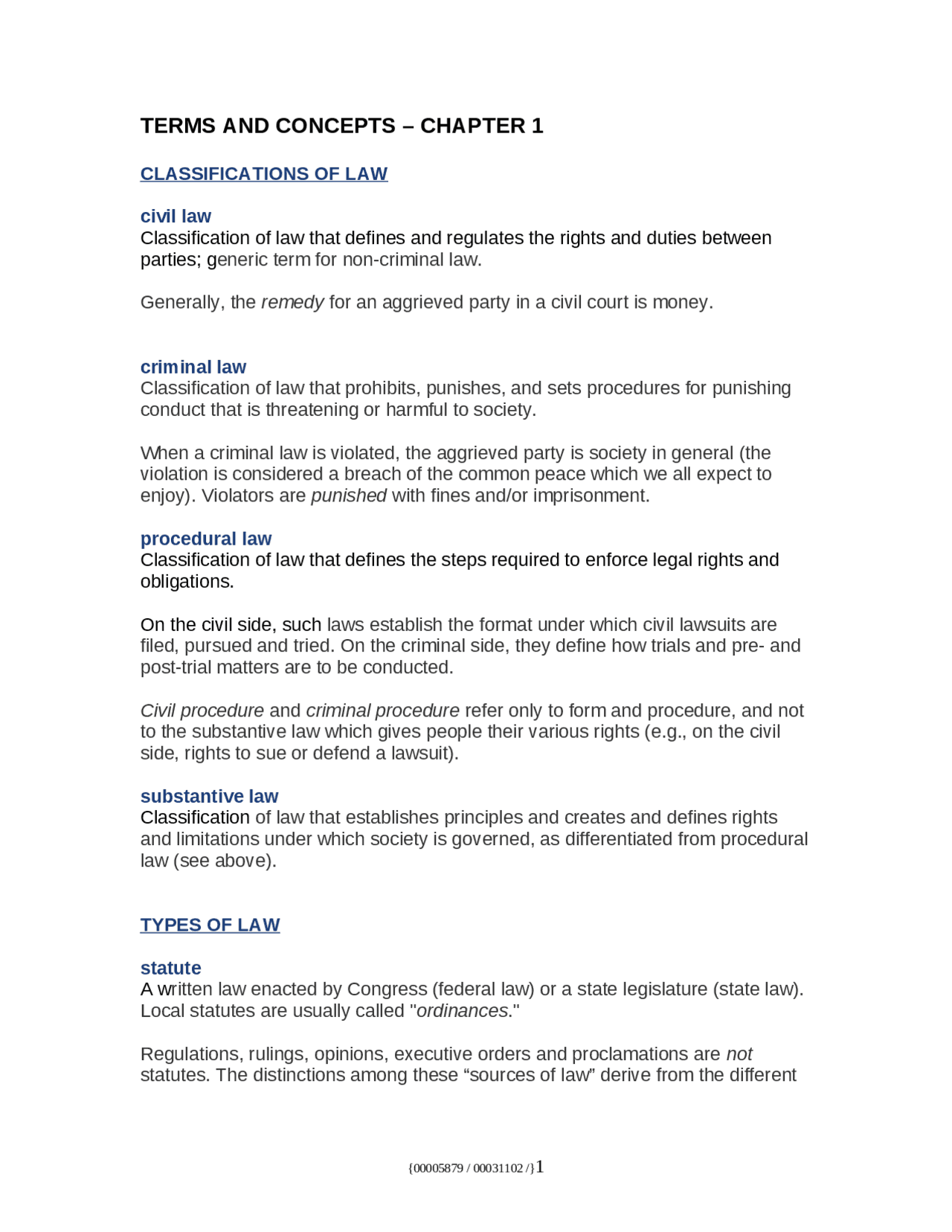 Notes On Classification Of Law Terms And Concepts Fin 3055 Docsity