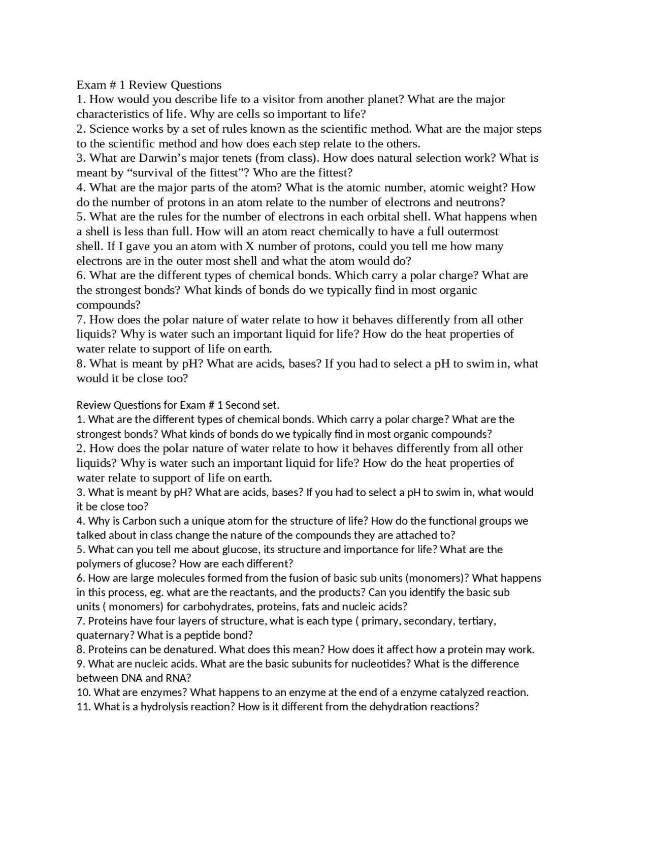 Exam 1 Review Questions General Biology Biol 1005 Docsity